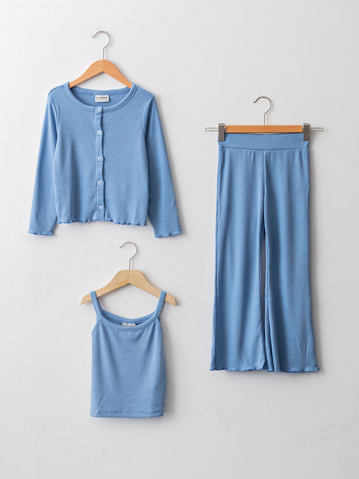 Basic Kız Çocuk Hırka Atlet ve Pantolon 3'lü Takım