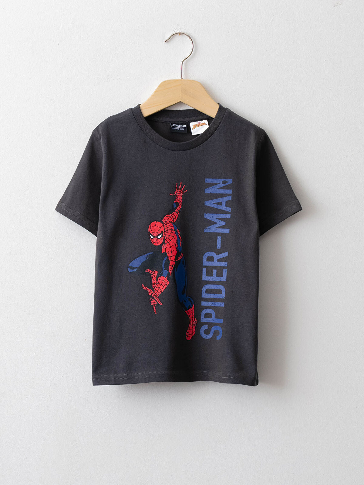 Bisiklet Yaka Spiderman Baskılı Kısa Kollu Pamuklu Erkek Çocuk Tişört