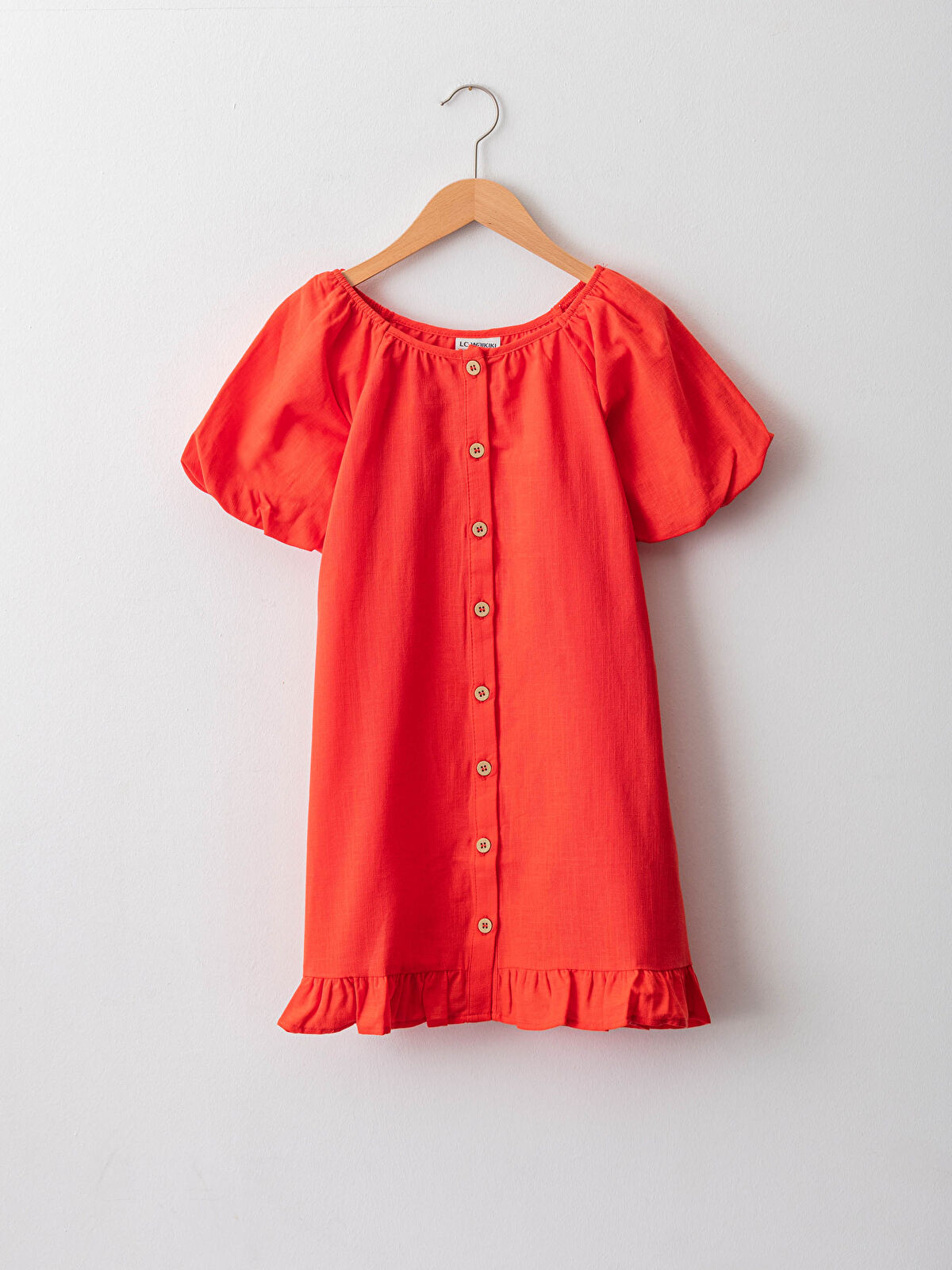 Kayık Yaka Basic Balon Kol Poplin Kız Çocuk Elbise