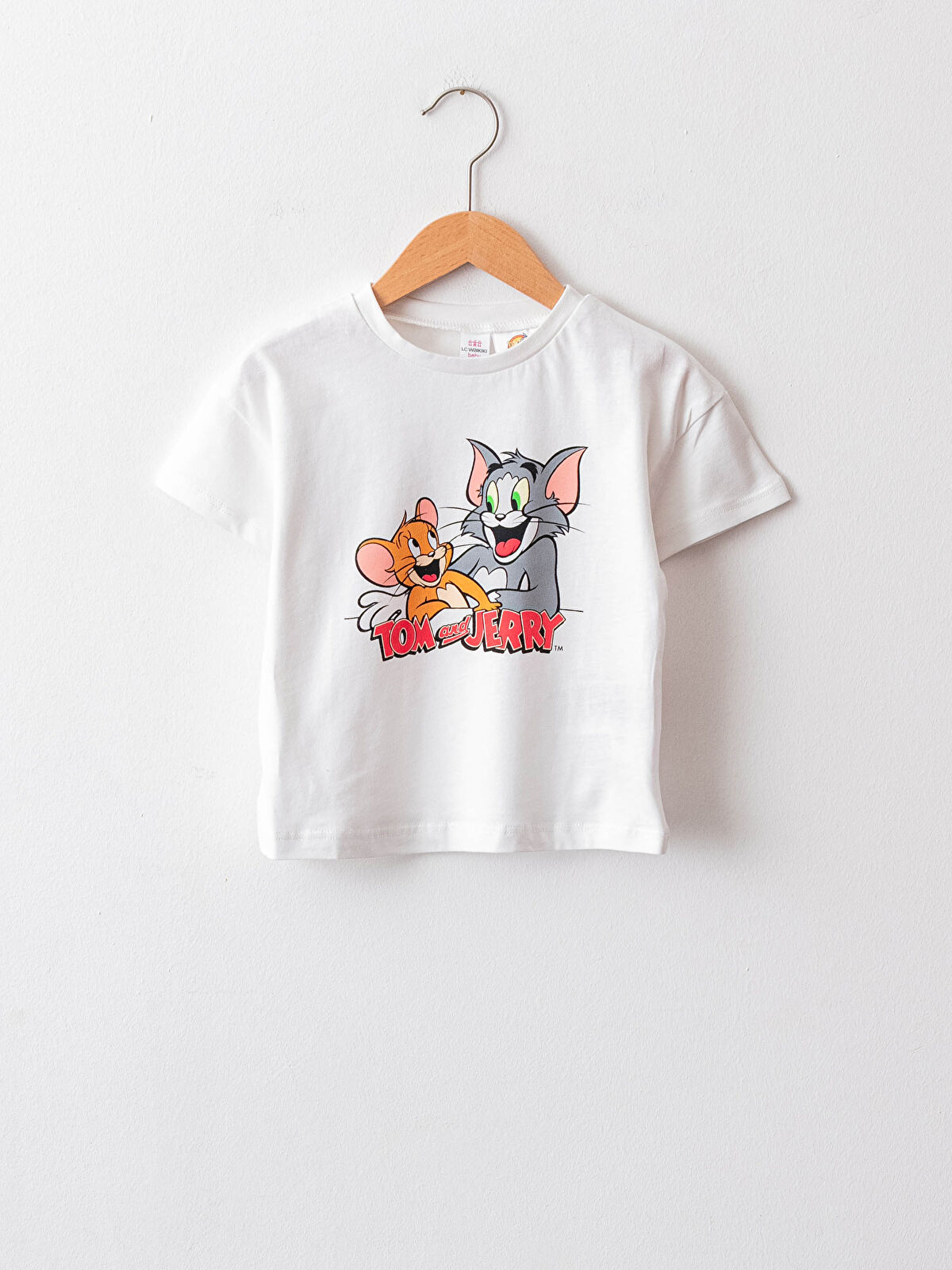 Bisiklet Yaka Kısa Kollu Tom ve Jerry Baskılı Pamuklu Kız Bebek Tişört