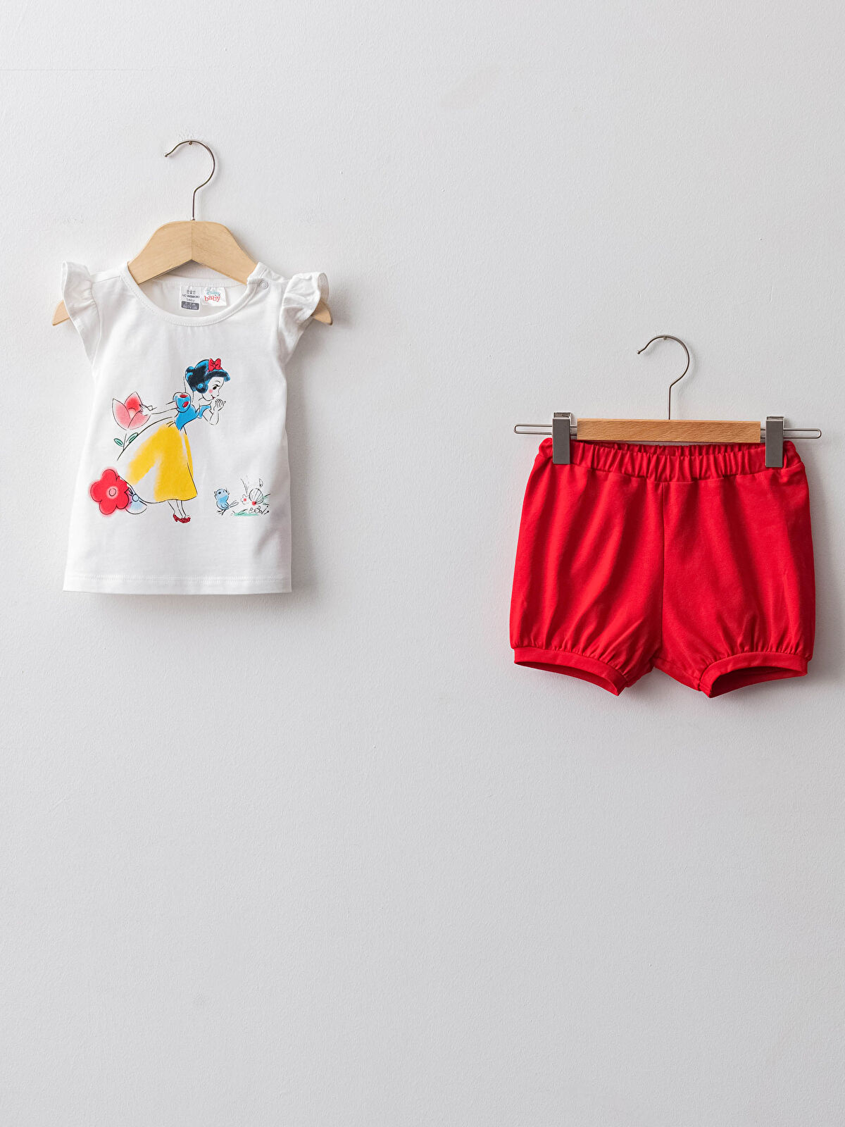 Bisiklet Yaka Kısa Kollu Princess Baskılı Kız Bebek Tişört ve Şort 2'li Takım