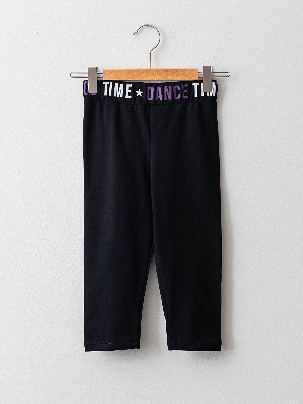 Beli Lastikli Slogan Yazı Baskılı Kız Çocuk 3/4 Boy Tayt