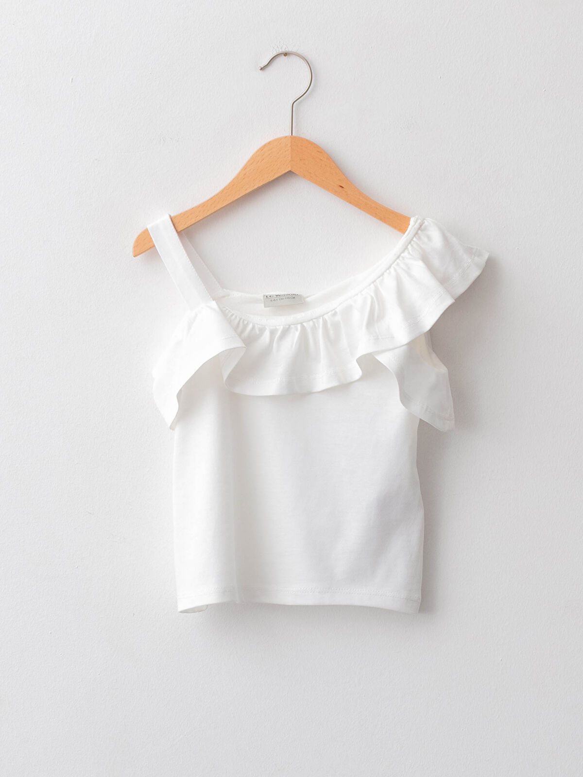 Tek Omuz Fırfır Detaylı Pamuklu Kız Çocuk Atlet