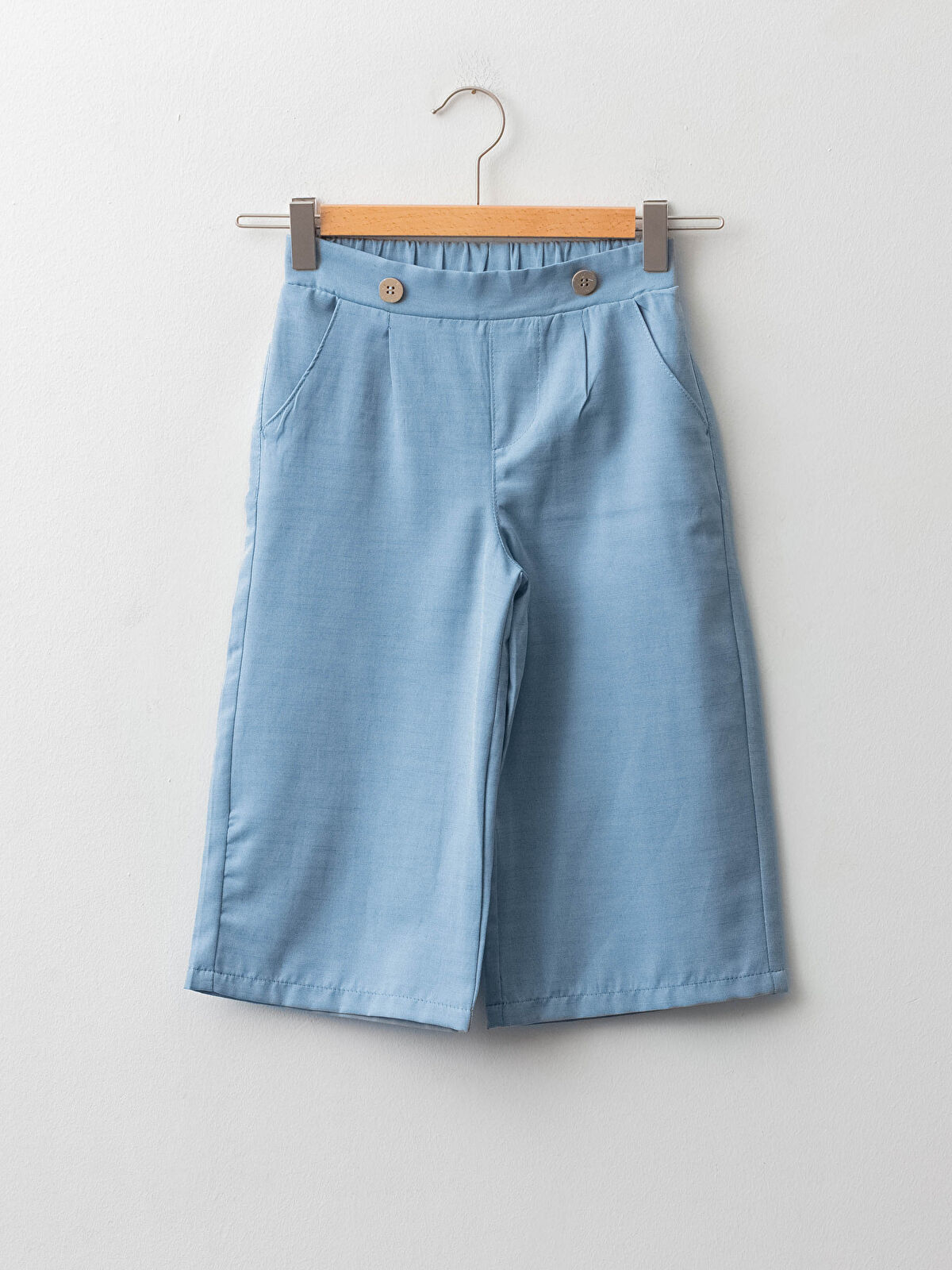 Beli Lastikli Basic Geniş Paça Poplin Kız Çocuk Capri