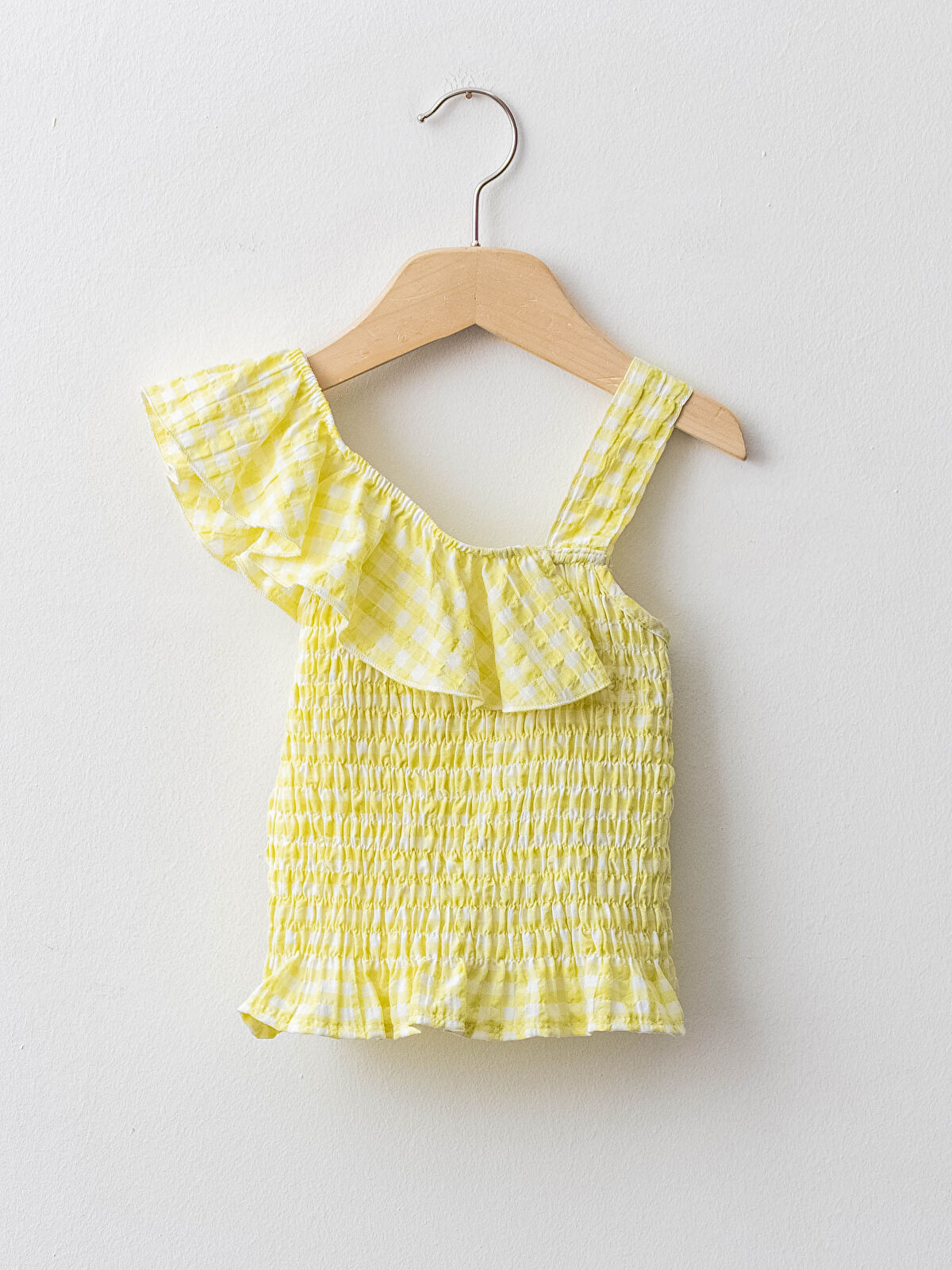 Tek Omuz Fırfır Detaylı Ekose Kız Çocuk Bluz