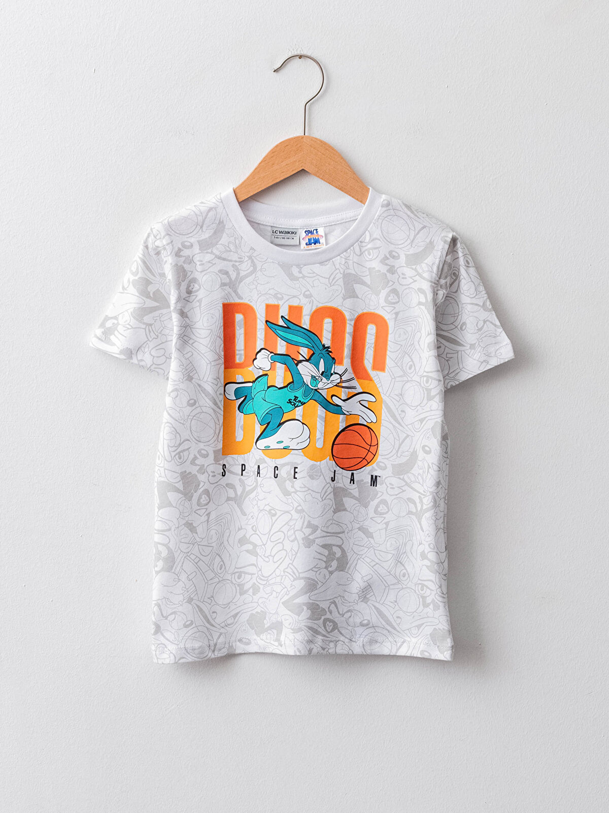 Bisiklet Yaka Space Jam Baskılı Kısa Kollu Pamuklu Erkek Çocuk Tişört
