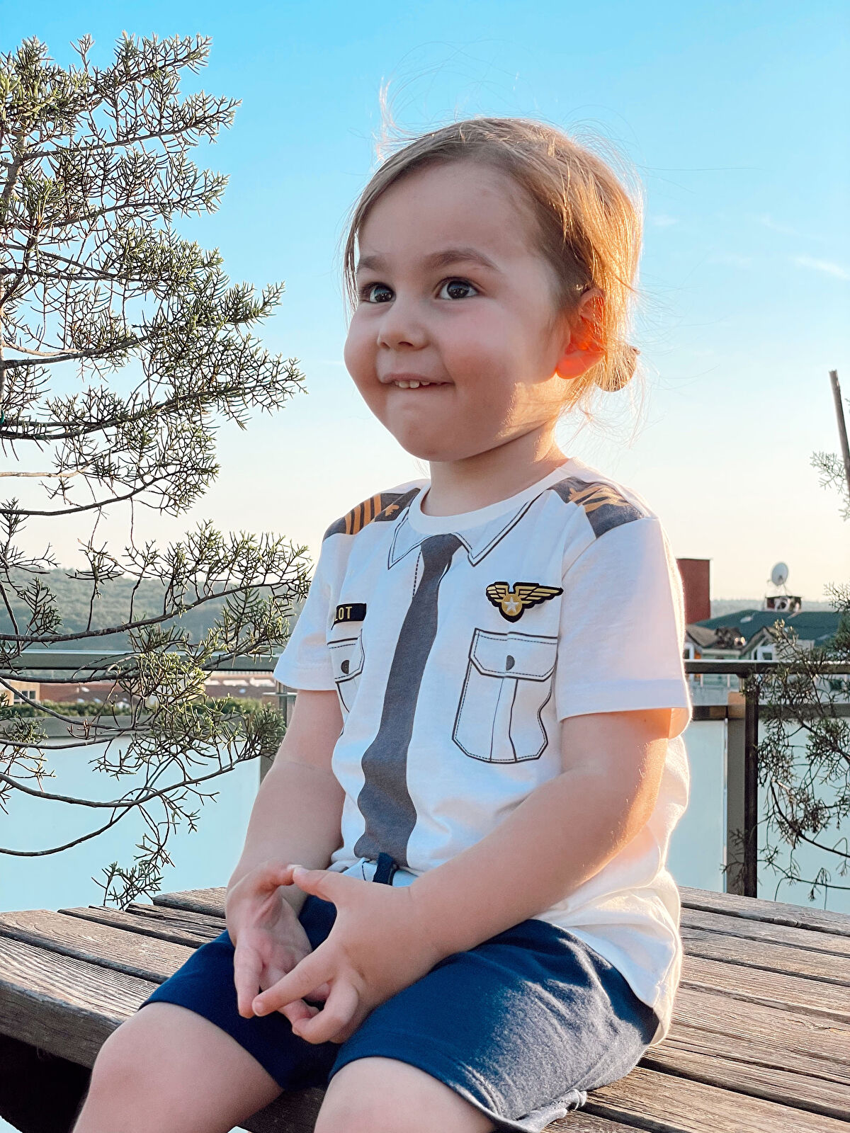 Bisiklet Yaka Kısa Kollu Baskılı Erkek Bebek Pilot Kostüm Bisiklet Yaka Kısa Kollu Baskılı Erkek Bebek Pilot Kostüm