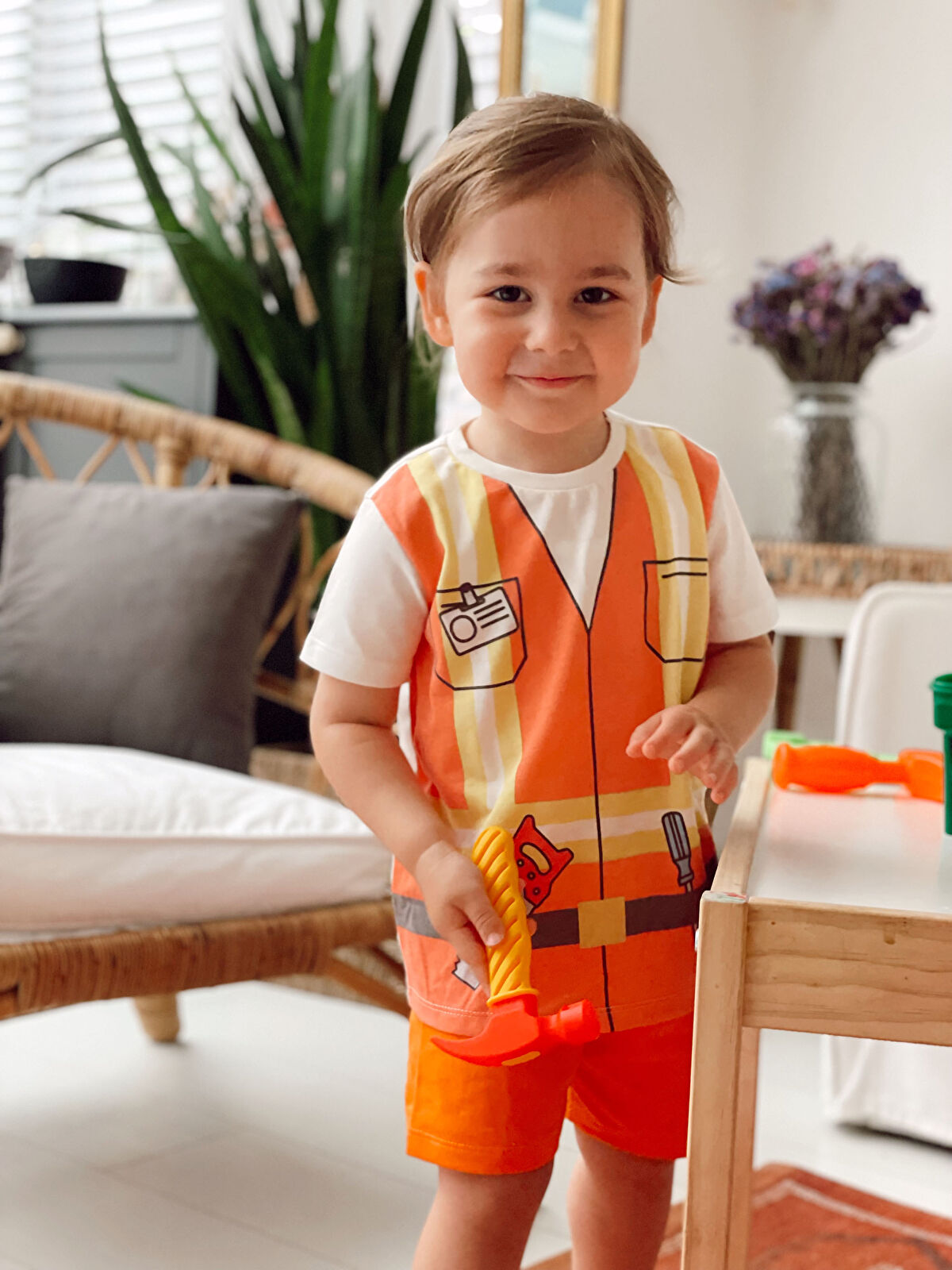 Bisiklet Yaka Kısa Kollu Baskılı Erkek Bebek Tamirci Kostüm