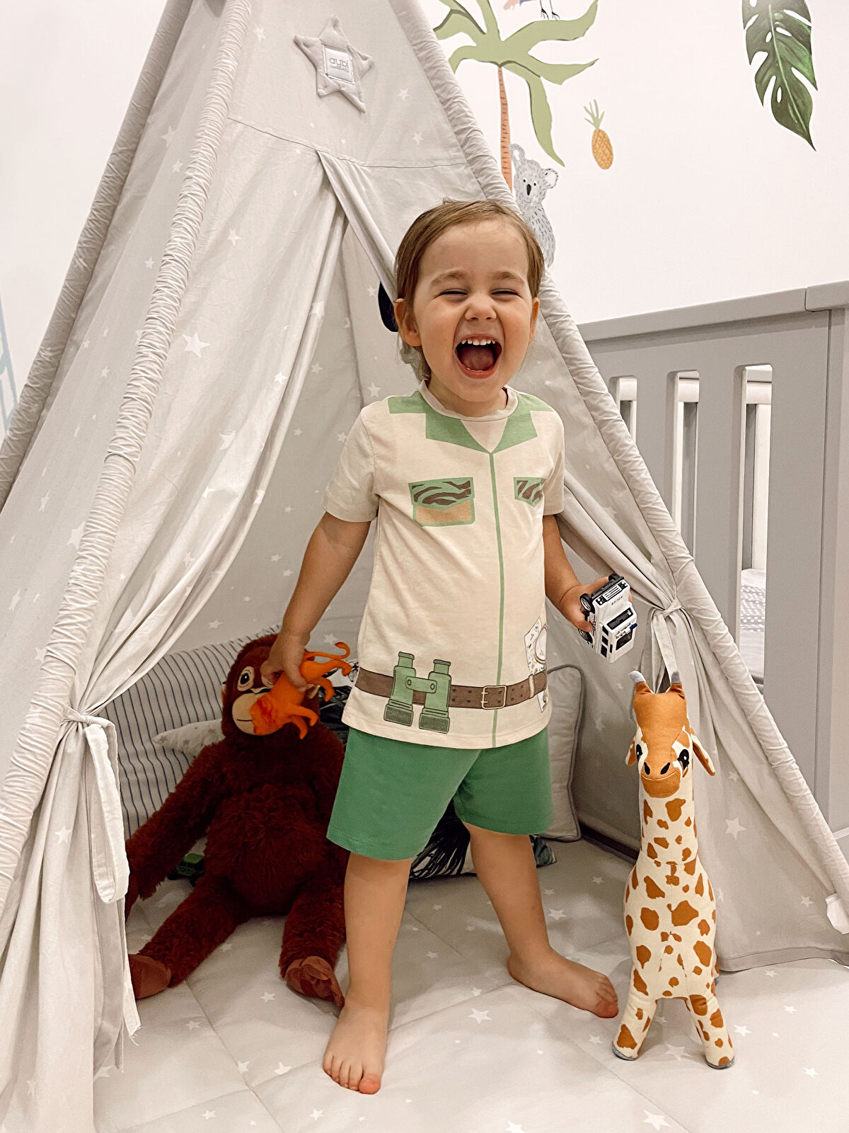 Bisiklet Yaka Kısa Kollu Baskılı Erkek Bebek Araştırmacı Kostüm Bisiklet Yaka Kısa Kollu Baskılı Erkek Bebek Araştırmacı Kostüm