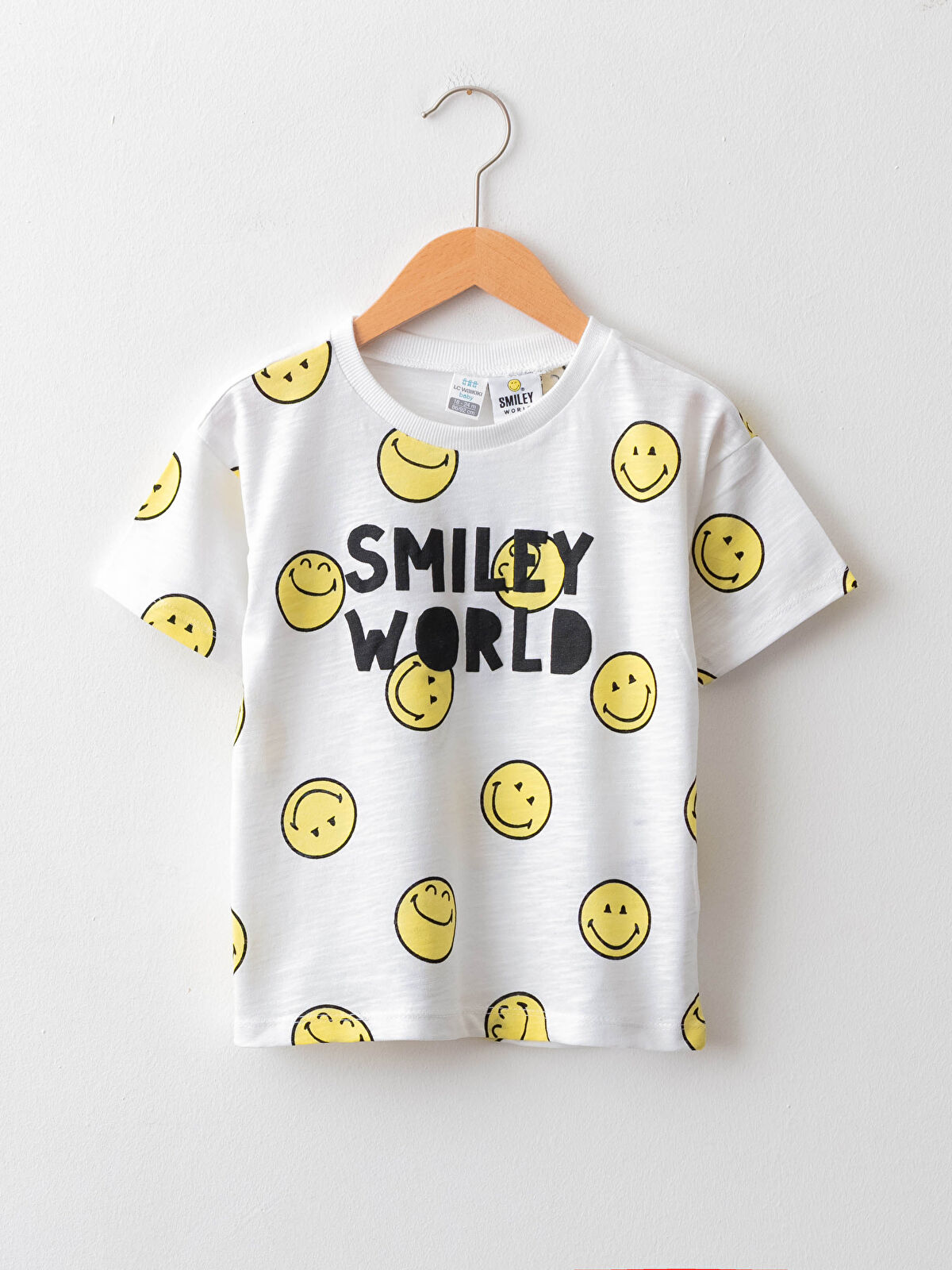 Bisiklet Yaka Kısa Kollu Smiley Baskılı Erkek Bebek Tişört