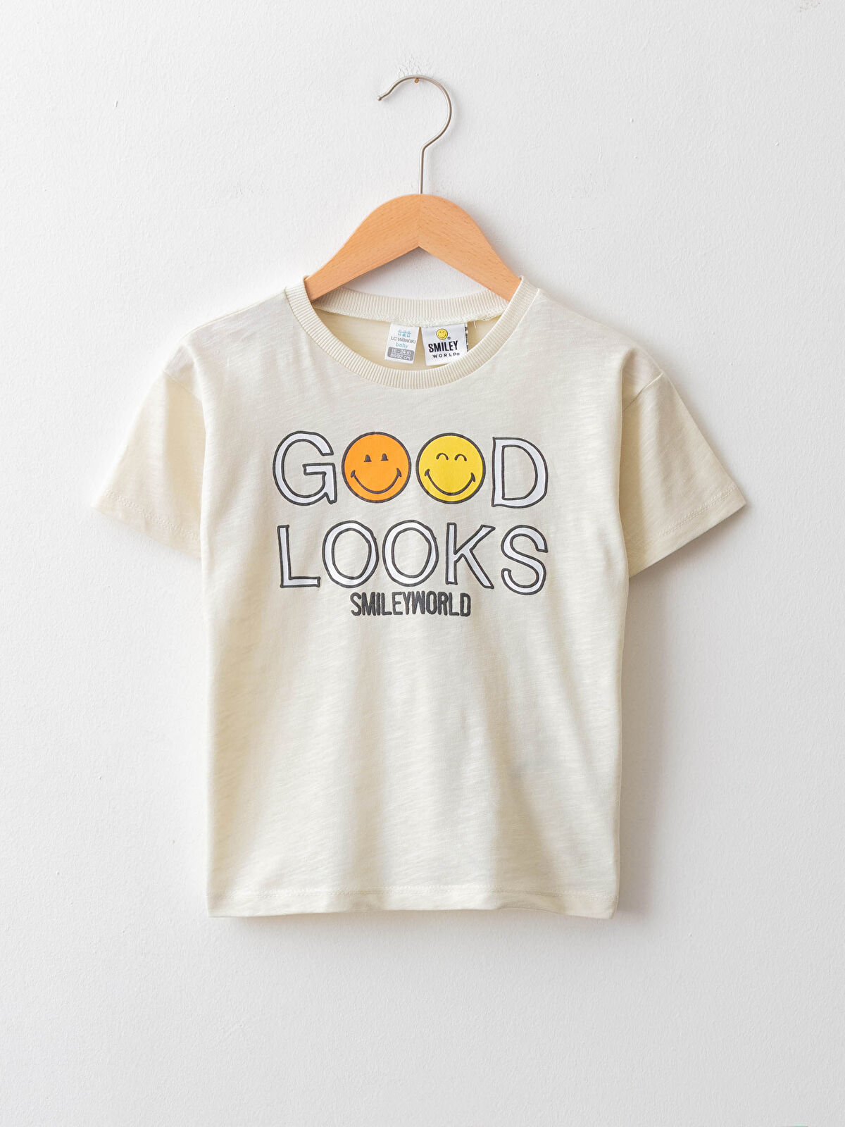 Bisiklet Yaka Kısa Kollu Smiley Baskılı Erkek Bebek Tişört