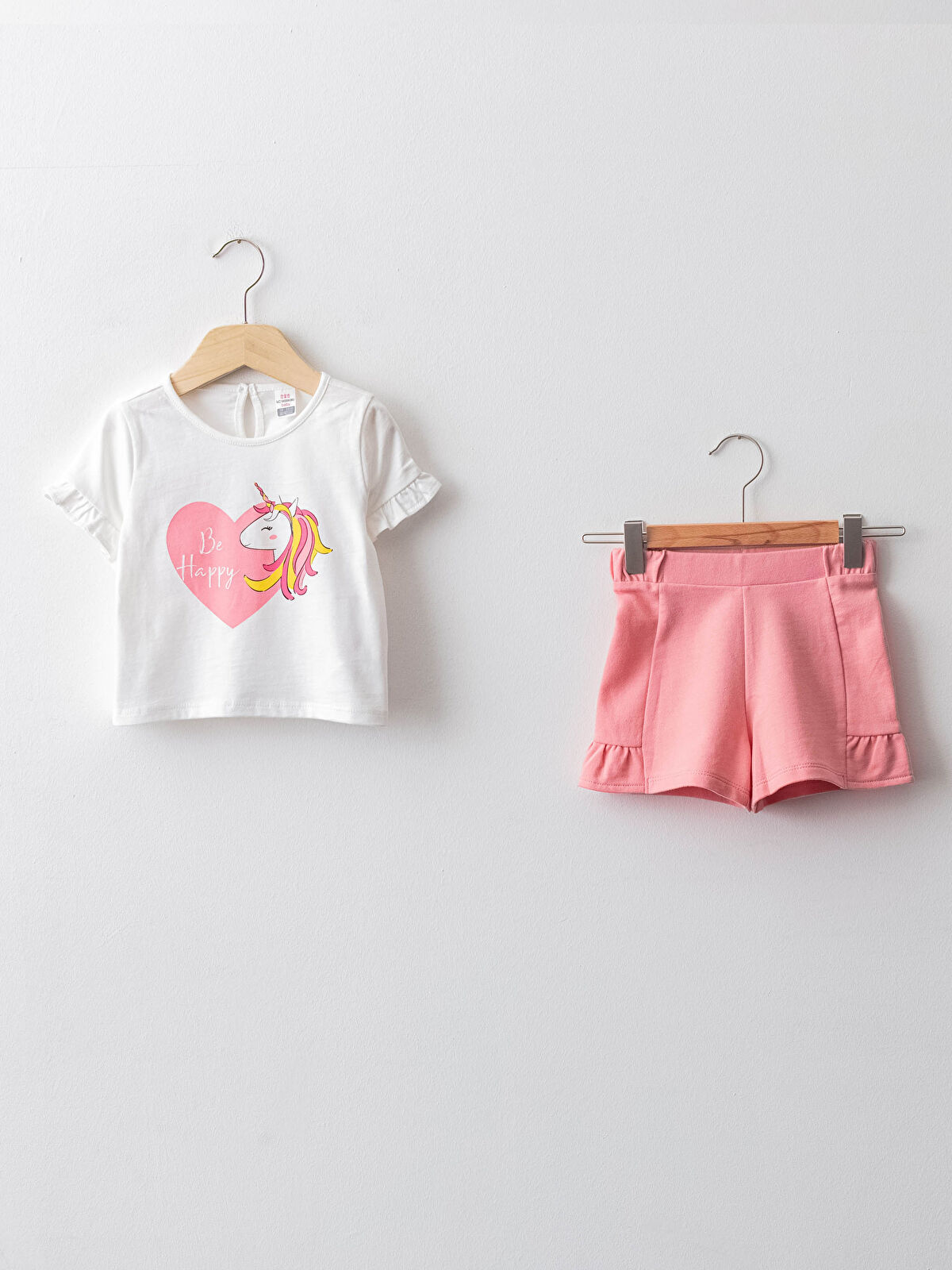 Bisiklet Yaka Kısa Kollu Baskılı Kız Bebek Tişört ve Etek 2'li Takım