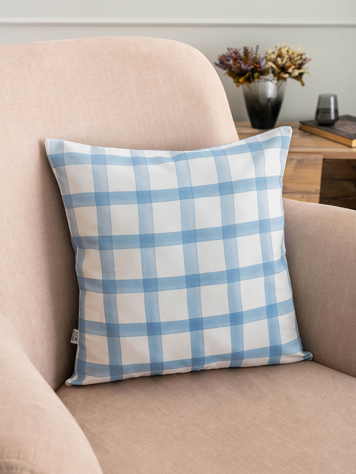 Ekose Desenli Kırlent Kılıfı 45x45 Cm