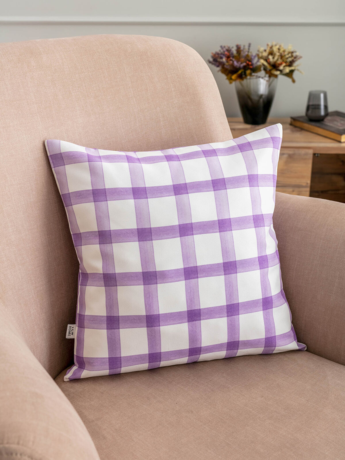 Ekose Desenli Kırlent Kılıfı 45x45 Cm