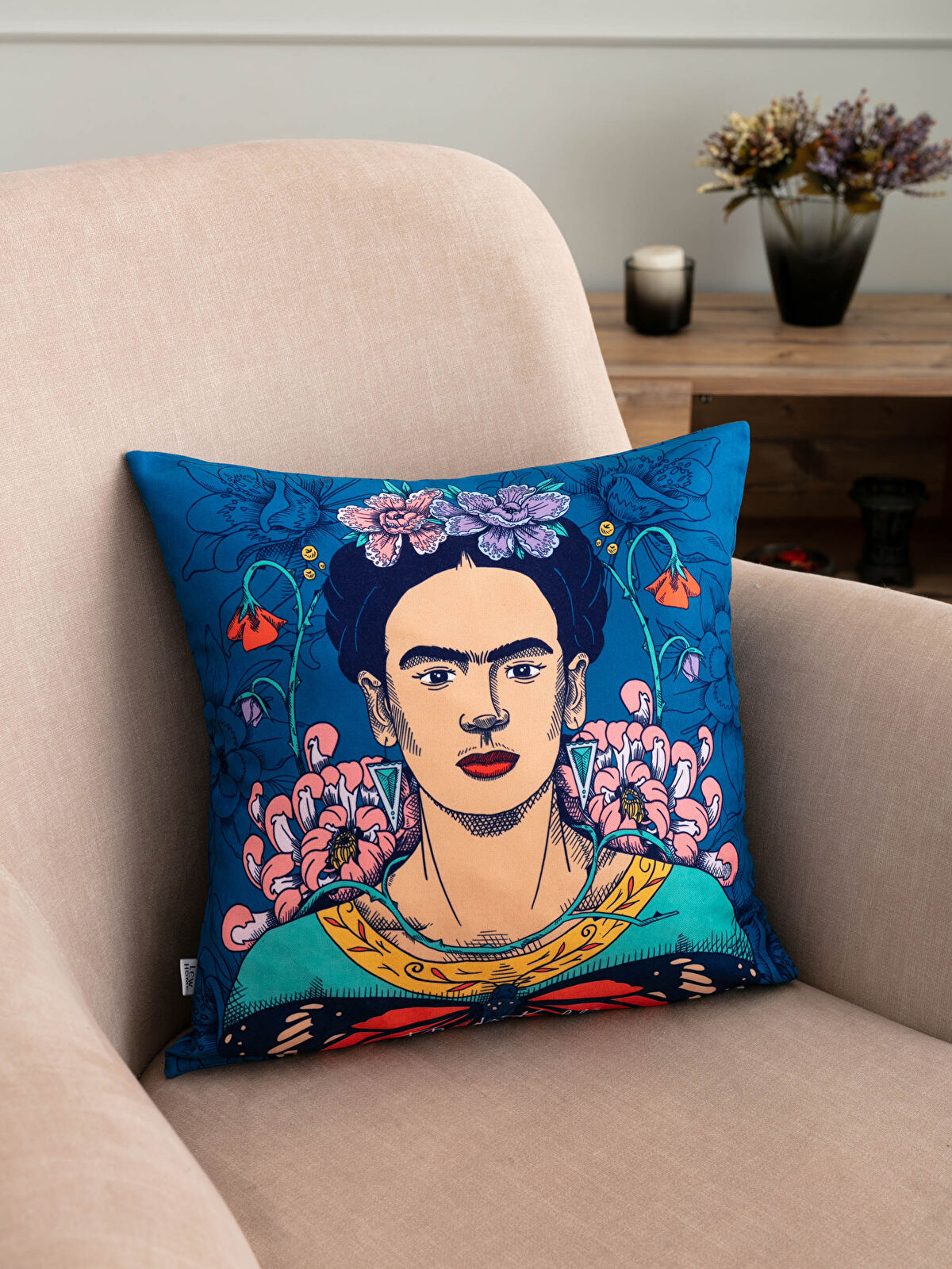 Frida Baskılı Kırlent Kılıfı 45x45 Cm