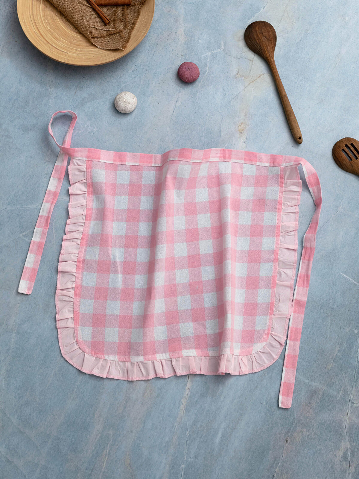 Ekose Detaylı Gabardin Mutfak Önlüğü