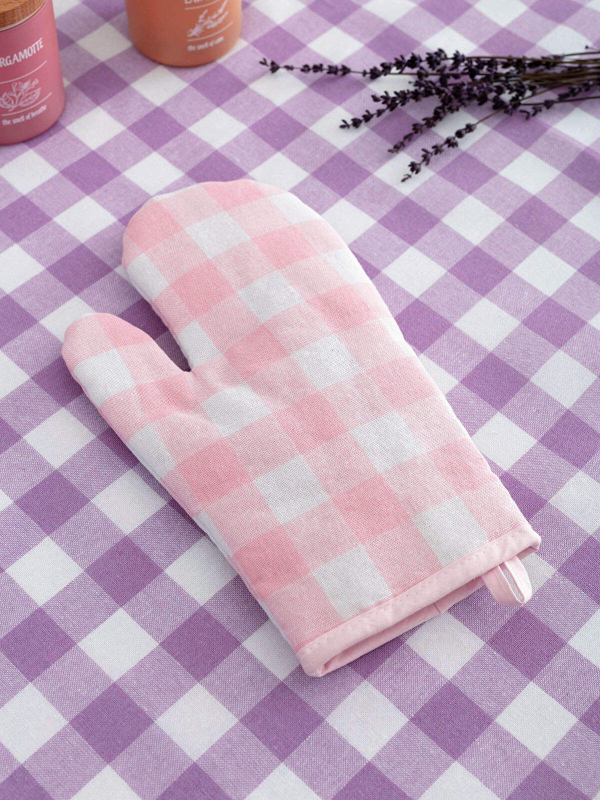 Ekose Detaylı Gabardin Fırın Eldiveni