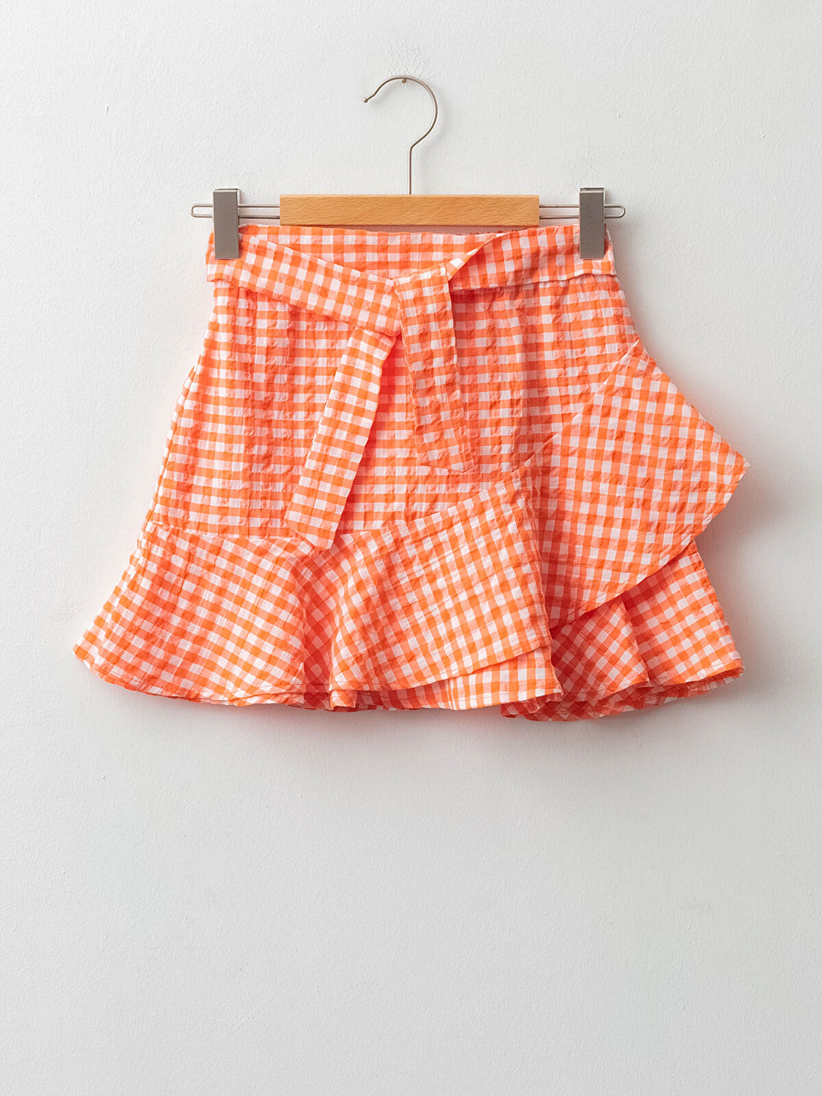 Ekose Desenli Fırfır Detaylı Kız Çocuk Etek