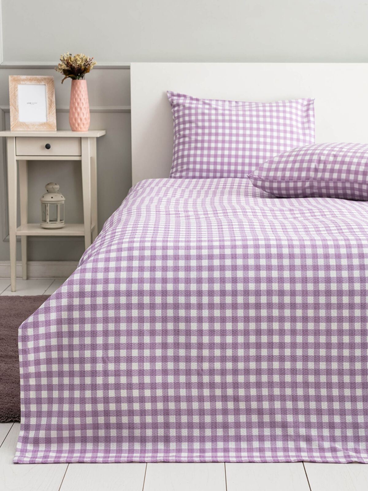 Çift Kişilik Ekose Detaylı Pike Takımı