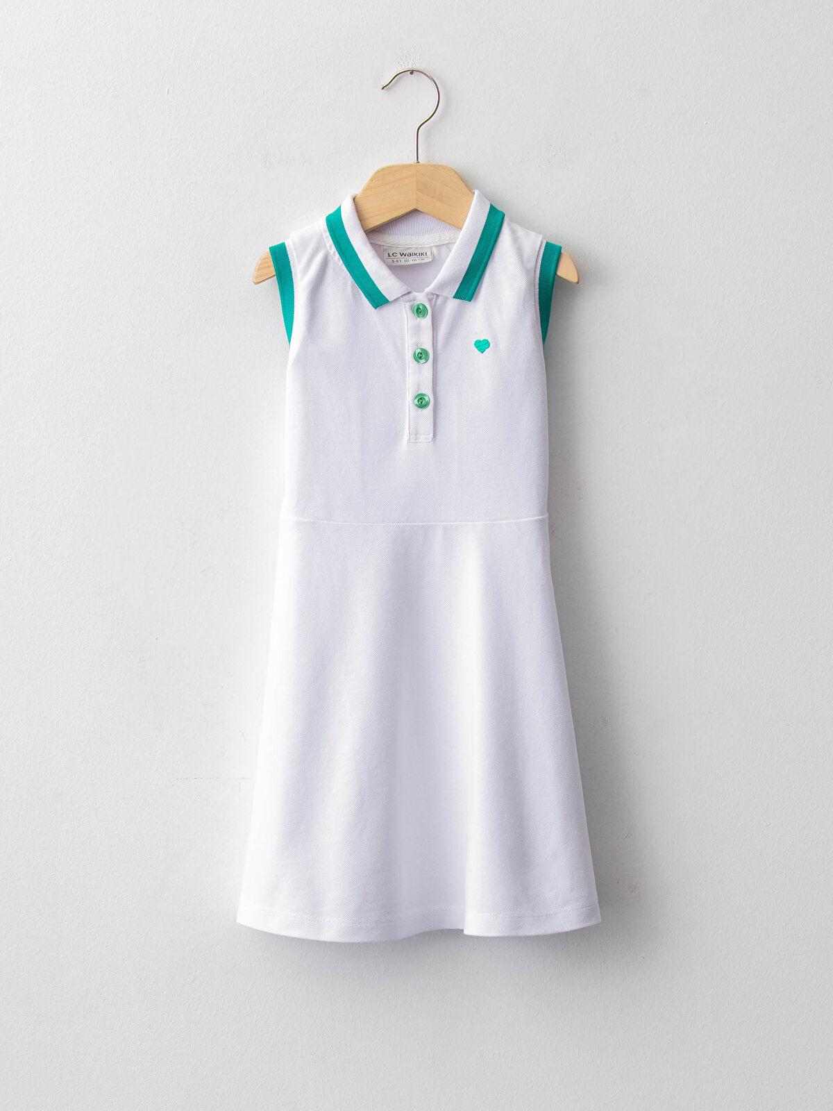 Polo Yaka Nakış Detaylı Pamuklu Kız Çocuk Elbise