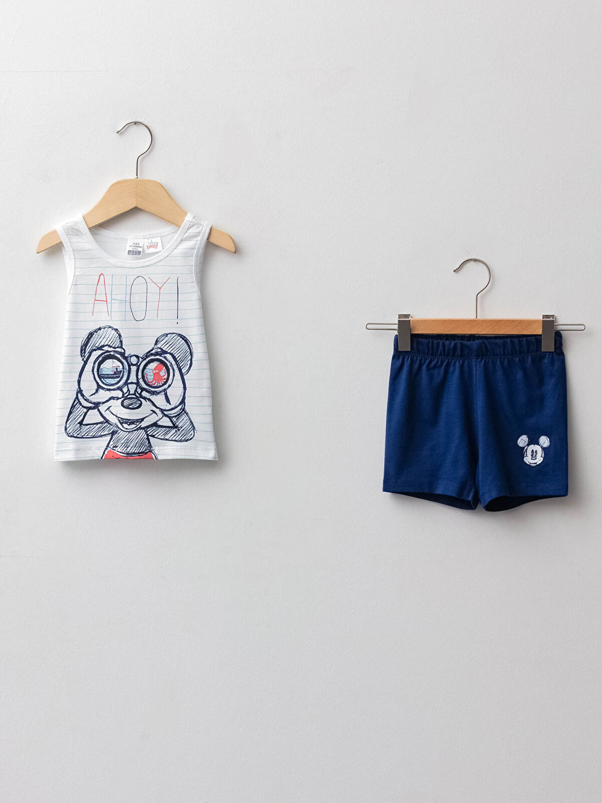 Bisiklet Yaka Mickey Mouse Baskılı Erkek Bebek Pijama Takımı