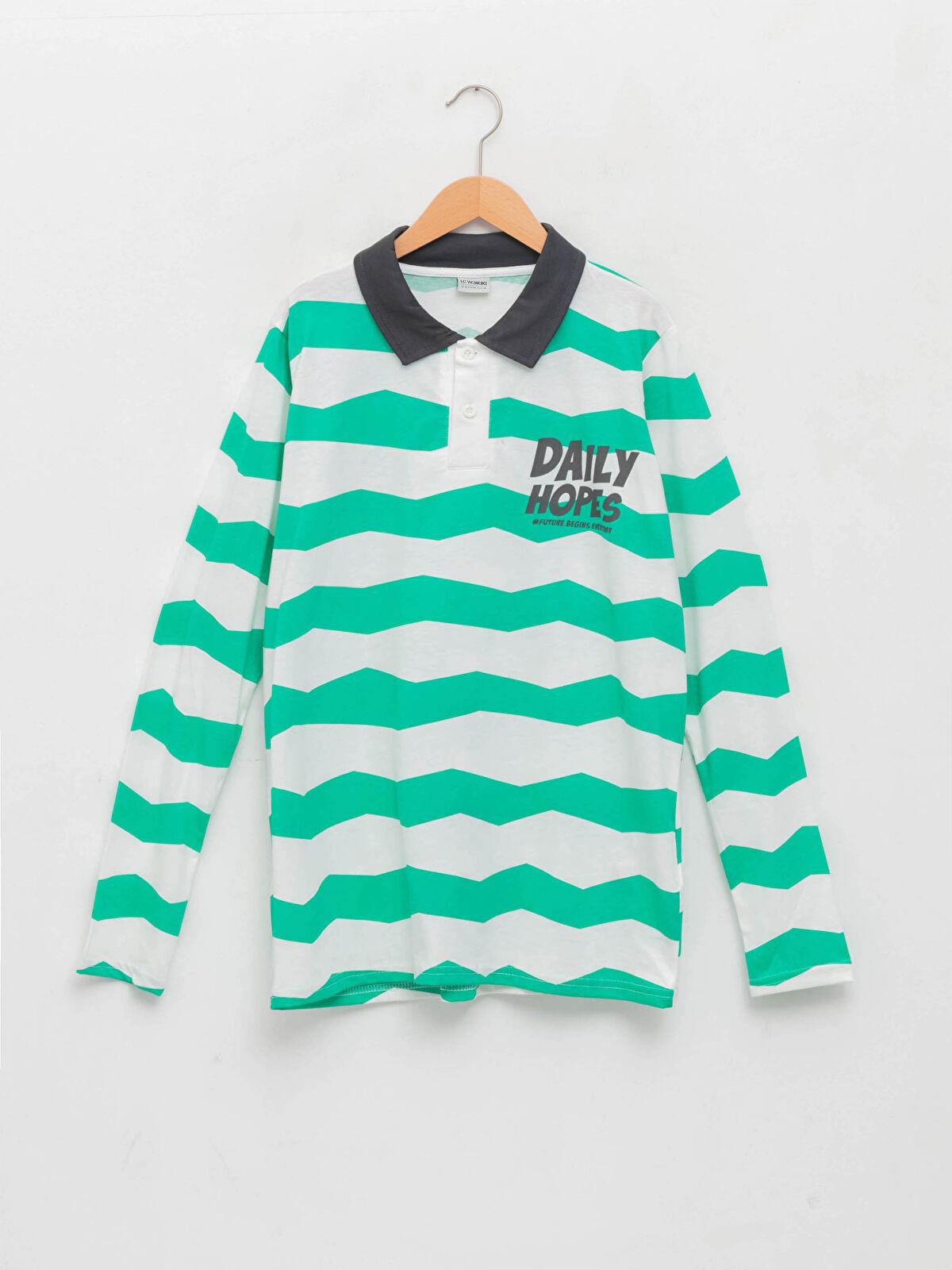 Polo Yaka Çizgili Uzun Kollu Erkek Çocuk Tişört