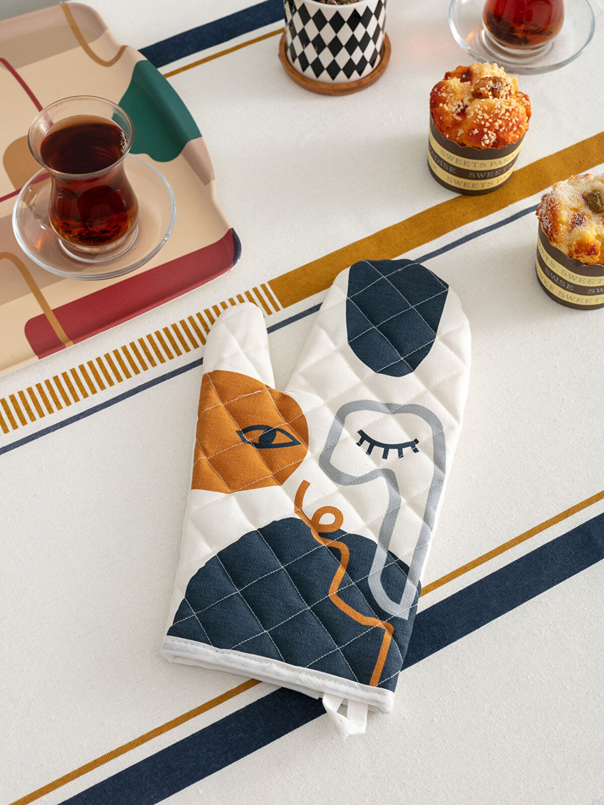 Baskılı Gabardin Fırın Eldiveni