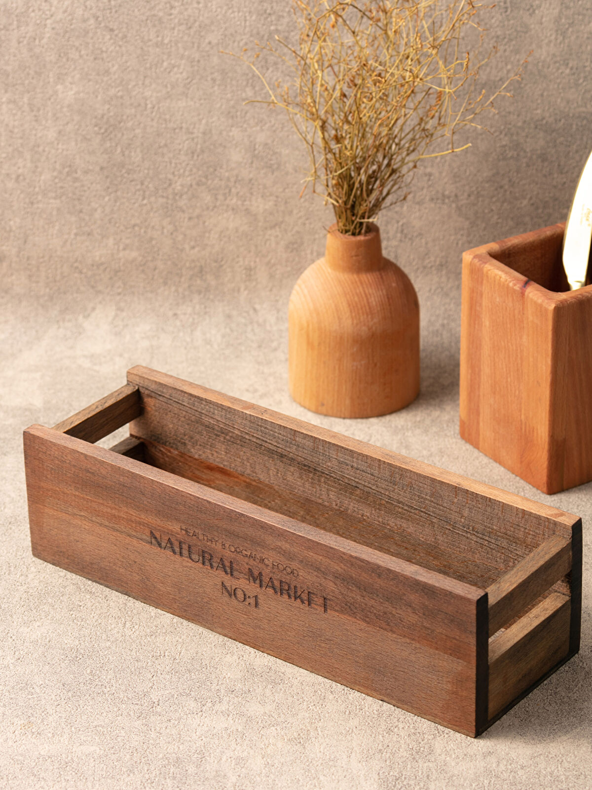 Yazı Baskılı Ahşap Organizer Kutu 33x11x10 Cm Yazı Baskılı Ahşap Organizer Kutu 33x11x10 Cm