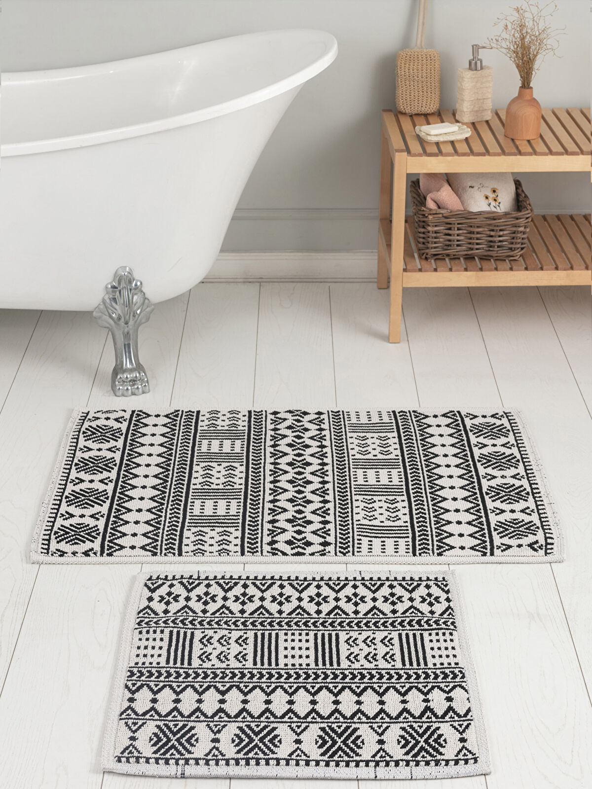 Pamuklu Etnik Desenli Banyo Paspası 2'li