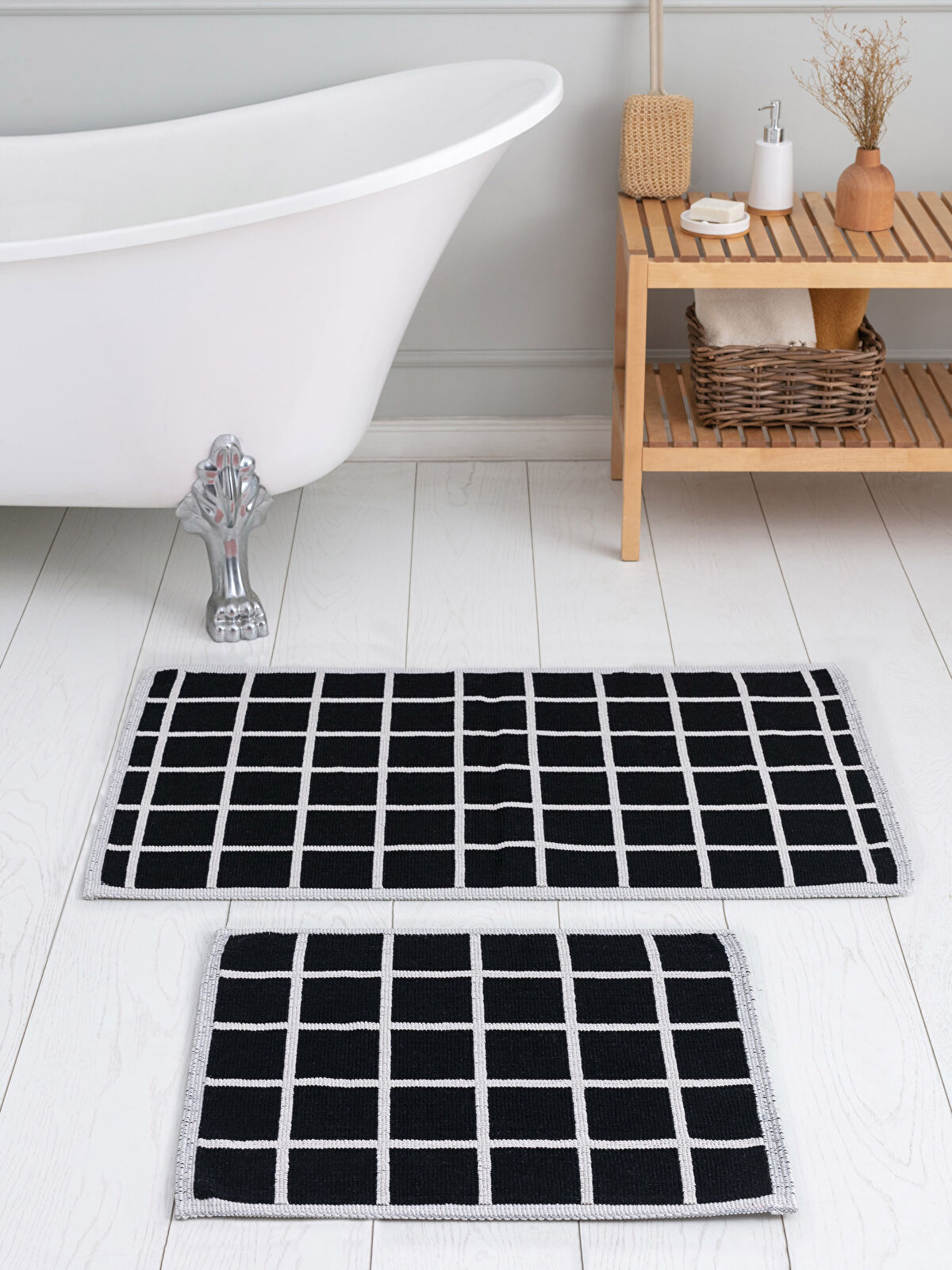 Pamuklu Geometrik Desenli Banyo Paspası 2'li