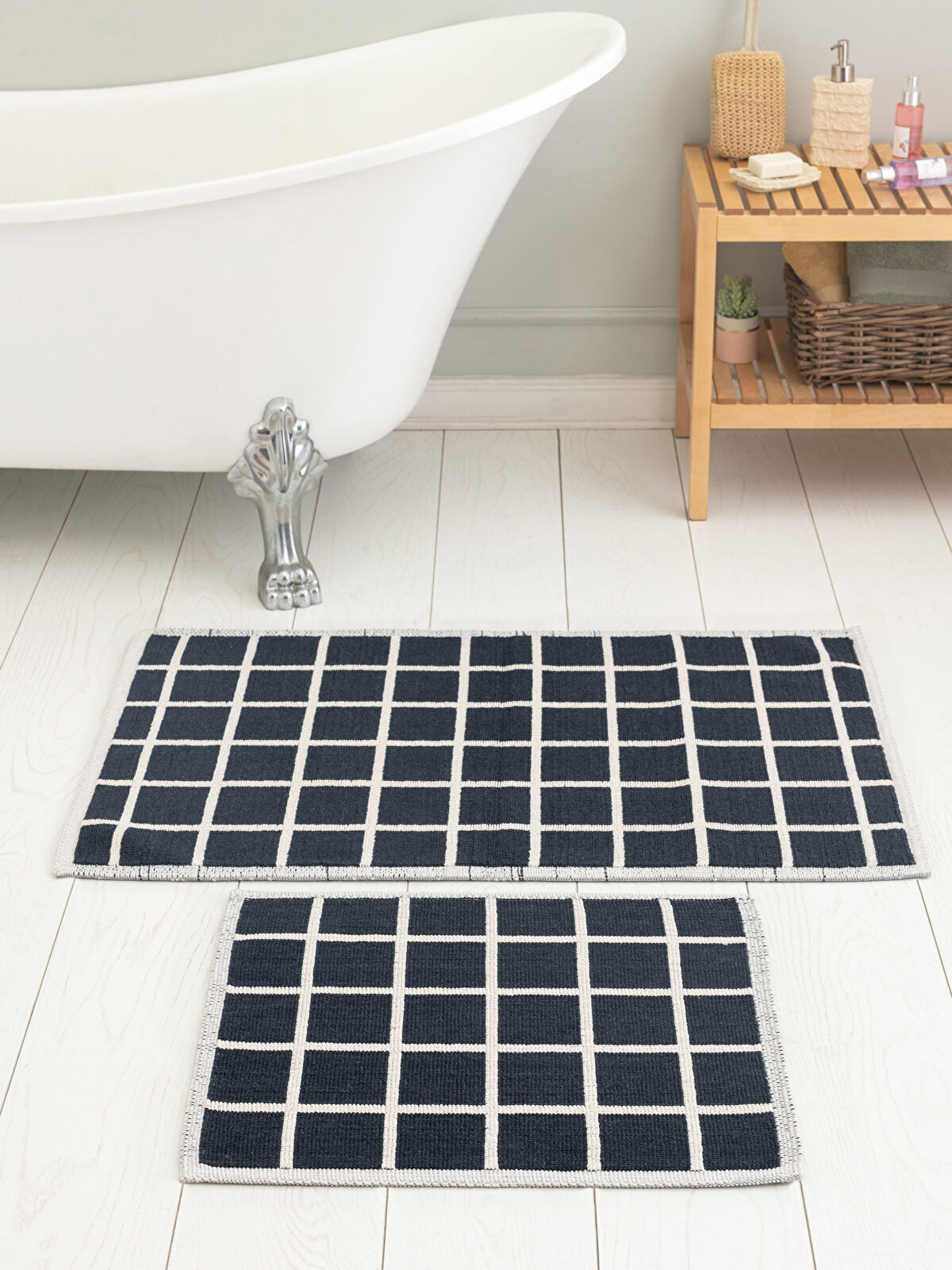 Pamuklu Geometrik Desenli Banyo Paspası 2'li