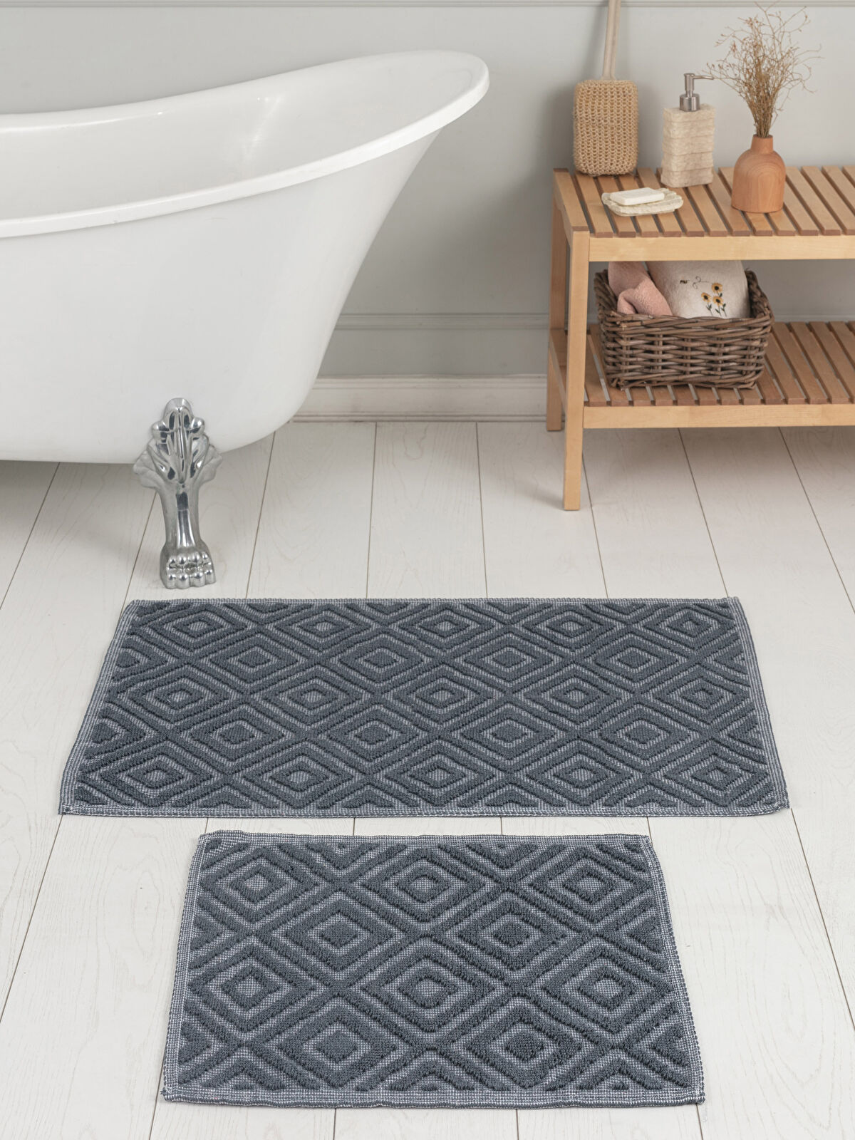 Pamuklu Desenli Banyo Paspası 2'li