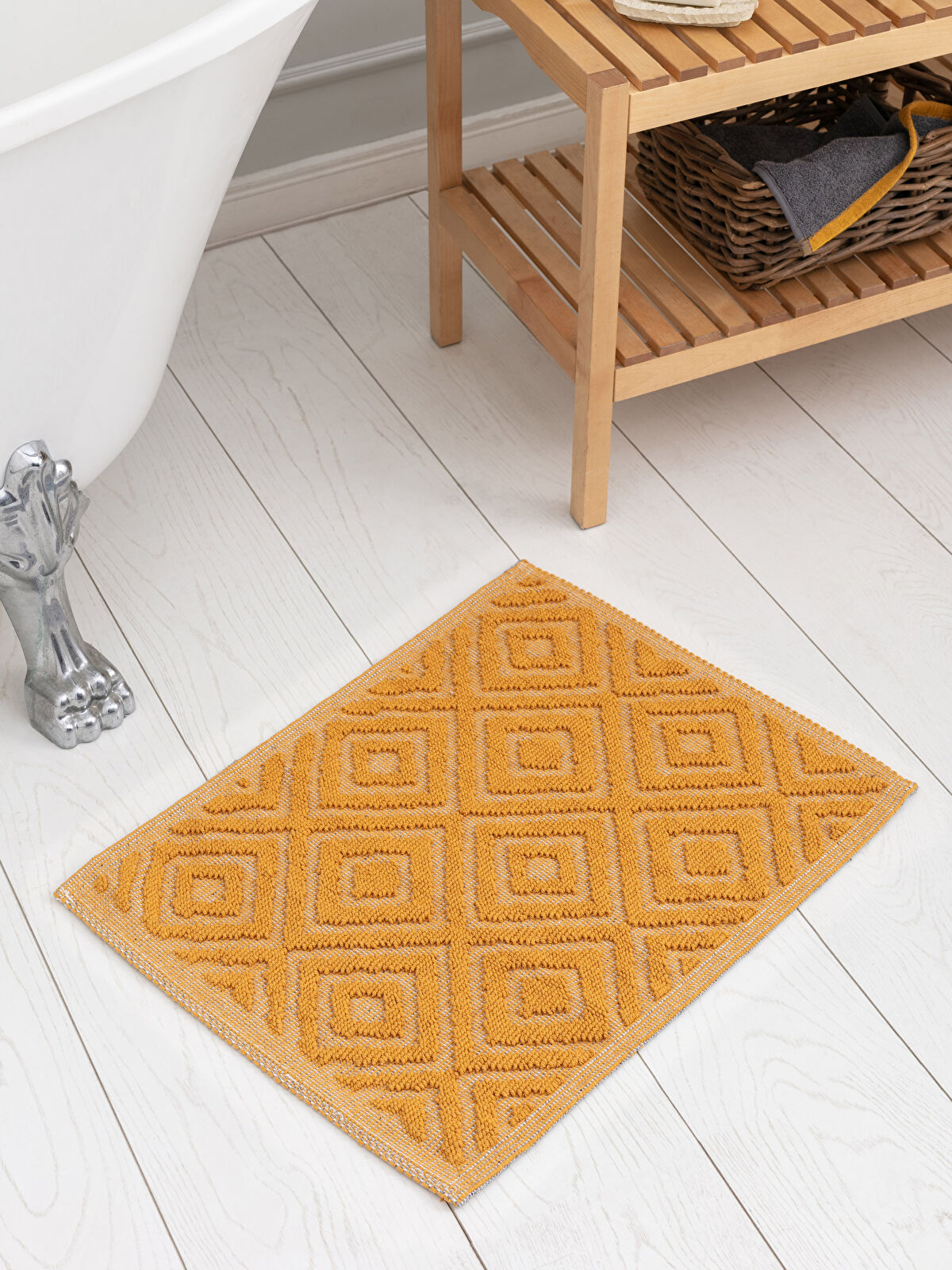 Pamuklu Geometrik Desenli Banyo Paspası 50x60 Cm