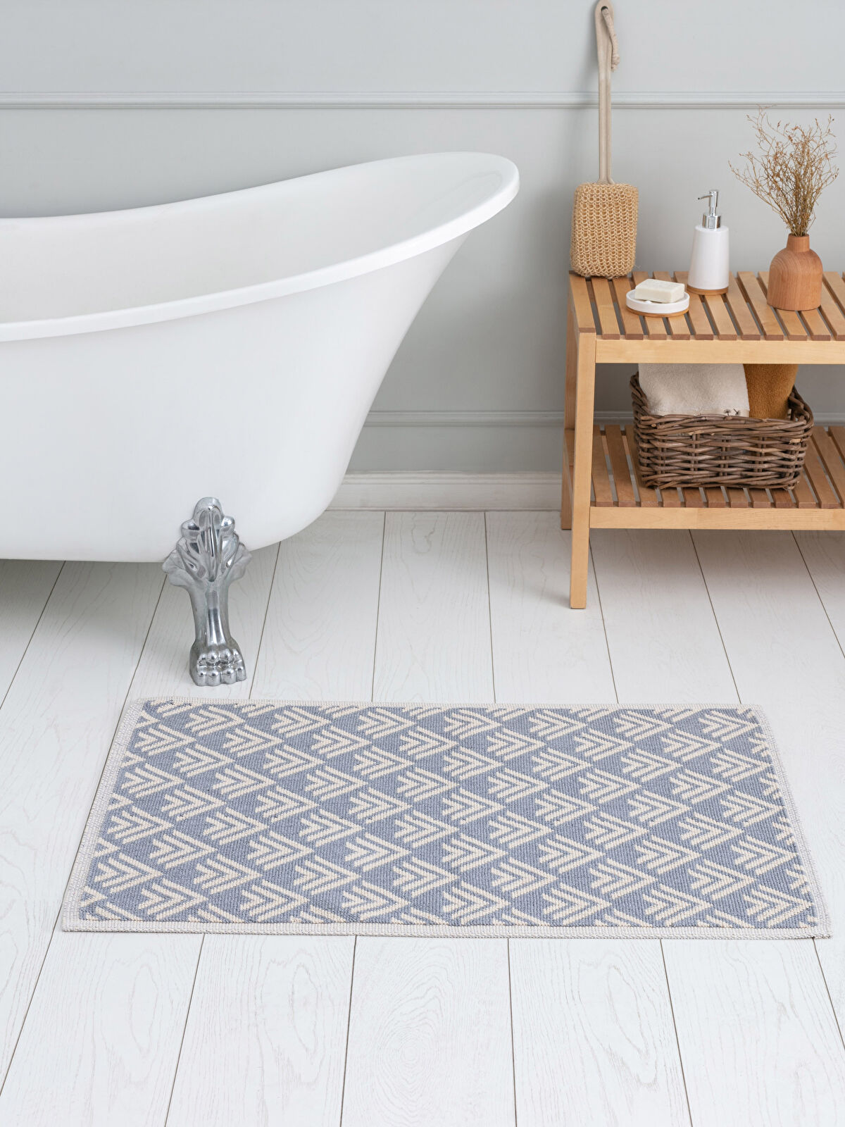 Pamuklu Geometrik Desenli Banyo Paspası 60x100 Cm