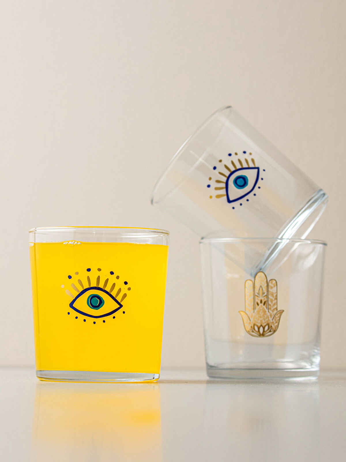 Göz Baskılı Cam Su Bardağı 3'lü 300 Ml