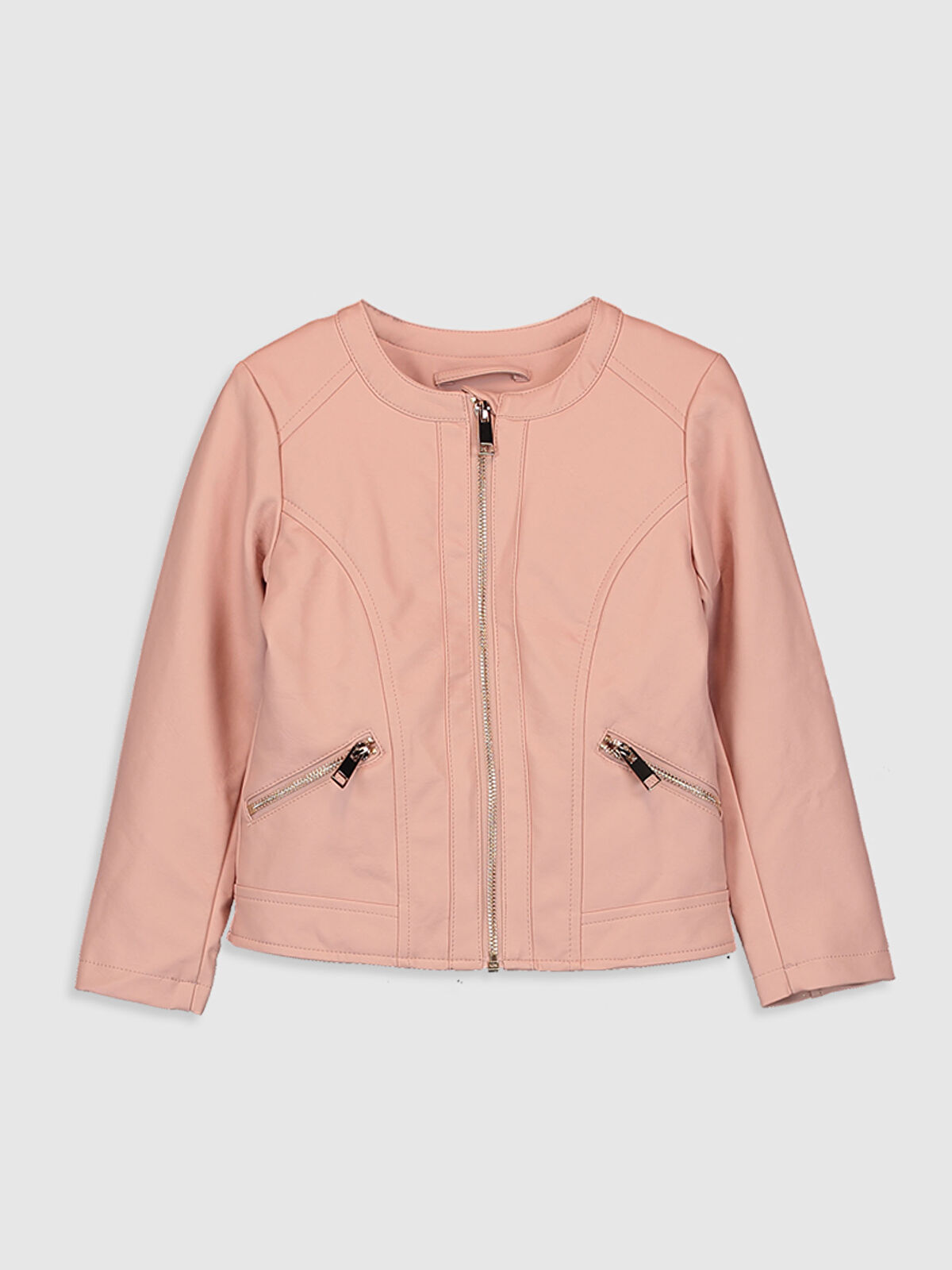 Bisiklet Yaka Deri Görünümlü Kız Çocuk Ceket