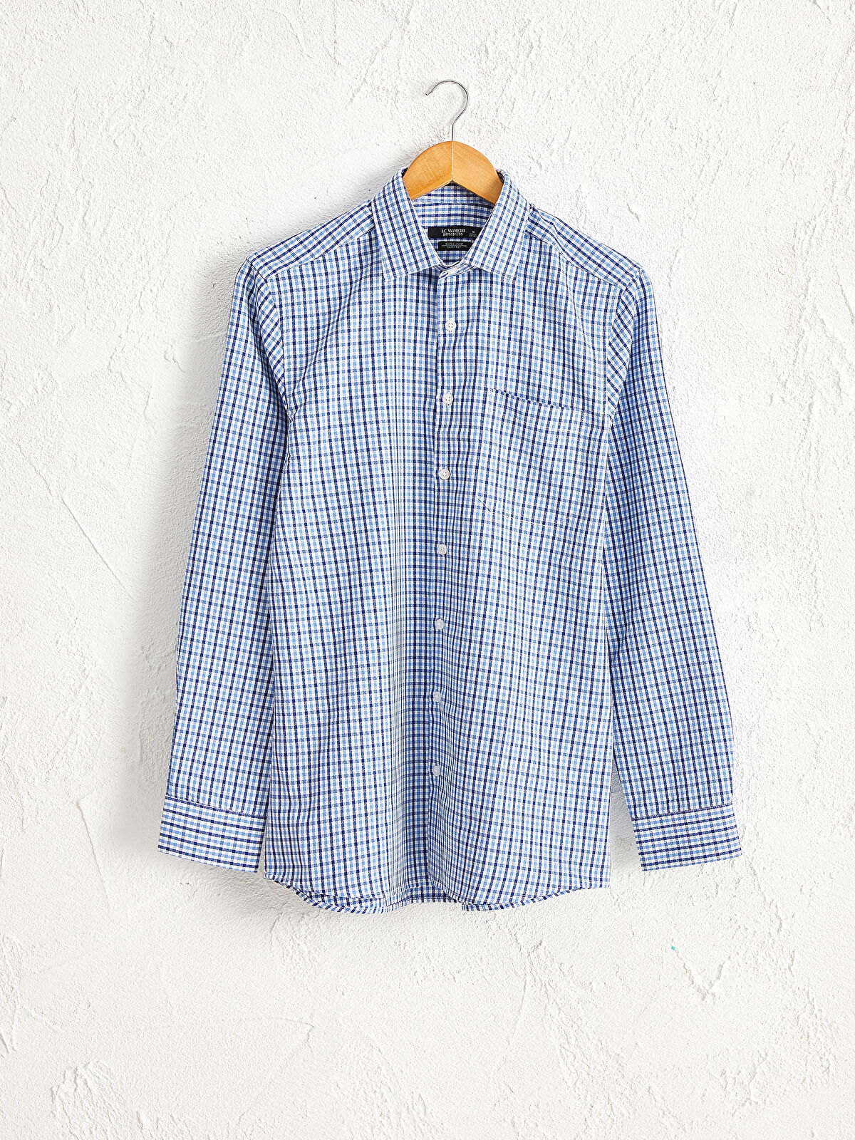 Slim Fit Ekose Uzun Kollu Armürlü Gömlek