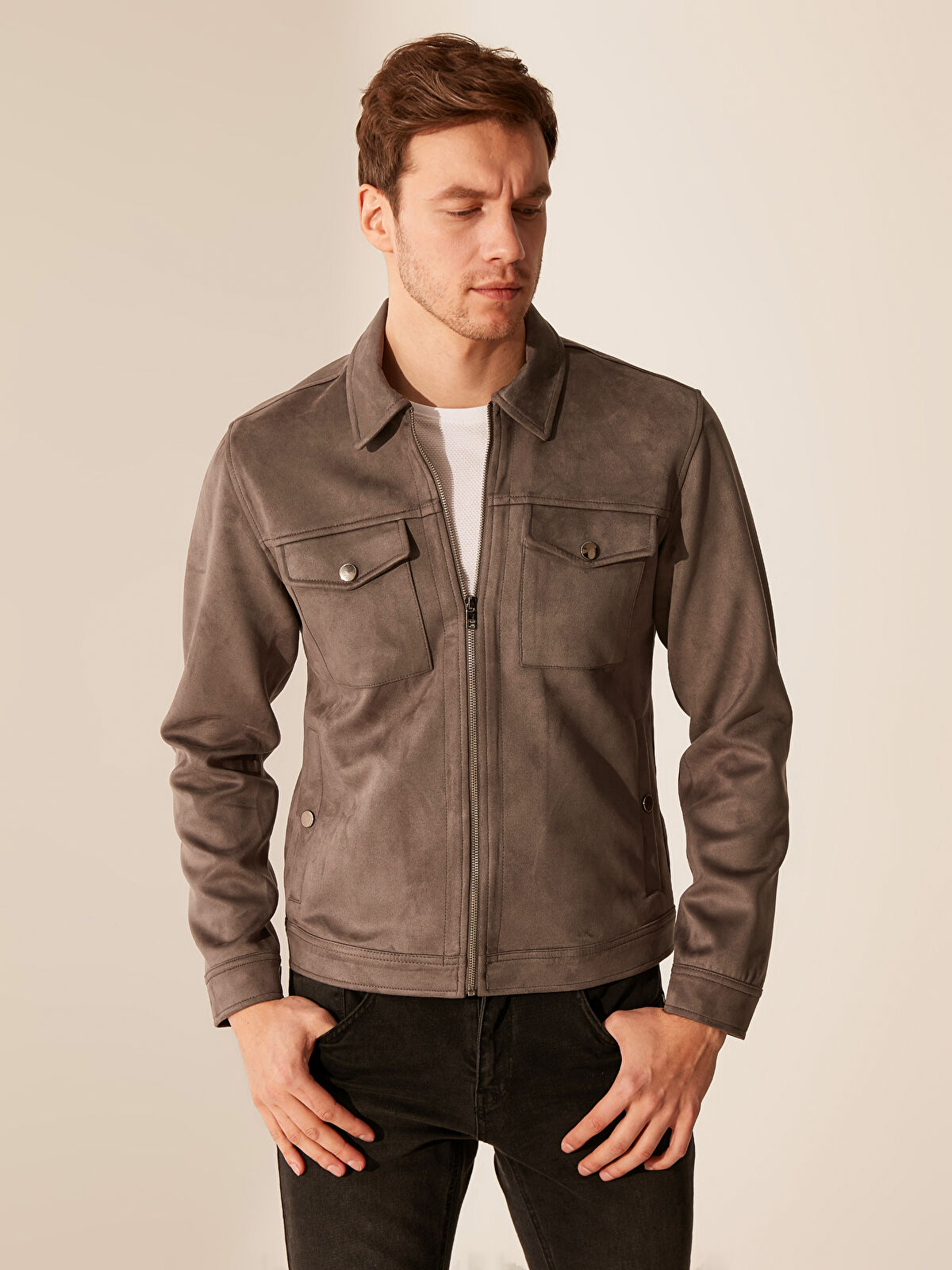 LCW VISION Slim Fit İnce Süet Mont