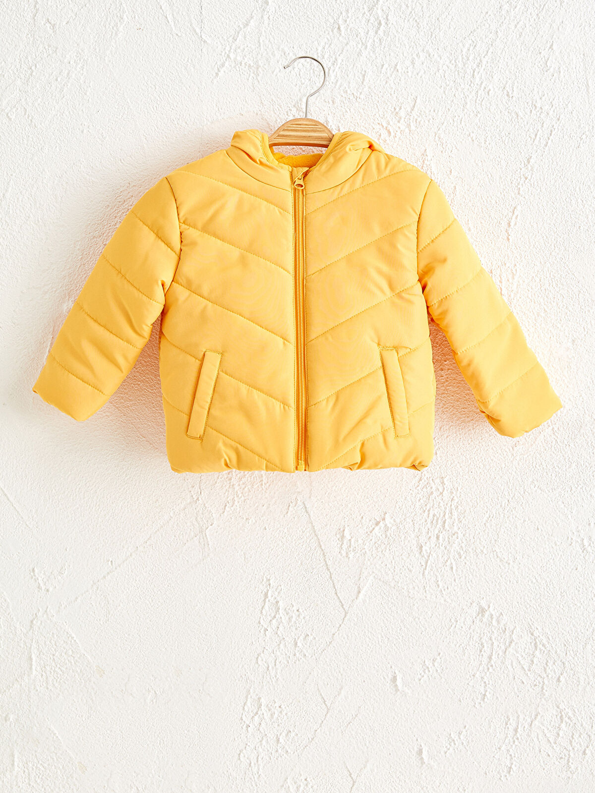 Kapüşonlu Uzun Kollu Basic Kız Bebek Fermuarlı Mont