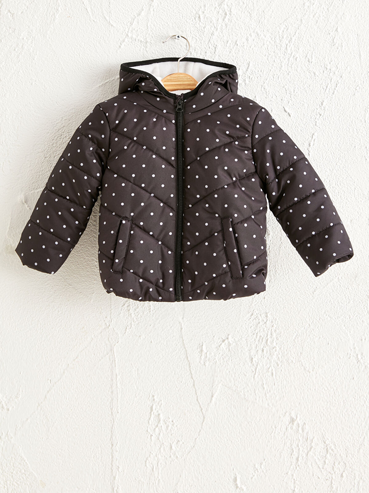 Kapüşonlu Uzun Kollu Basic Kız Bebek Fermuarlı Mont