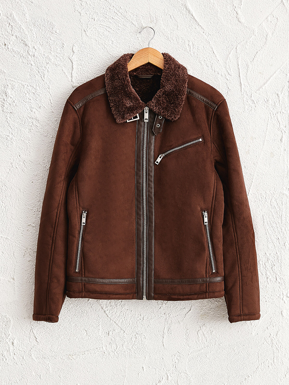 LCW VISION Standart Kalıp Kürk Yaka Süet Mont