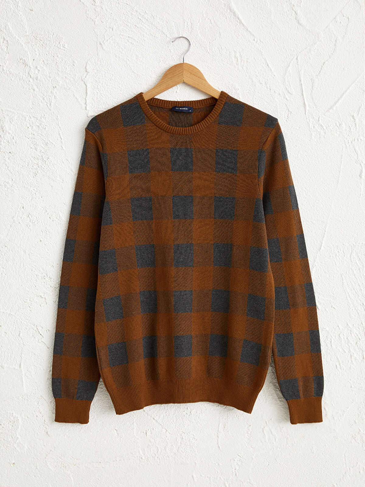 Bisiklet Yaka Ekose İnce Triko Kazak