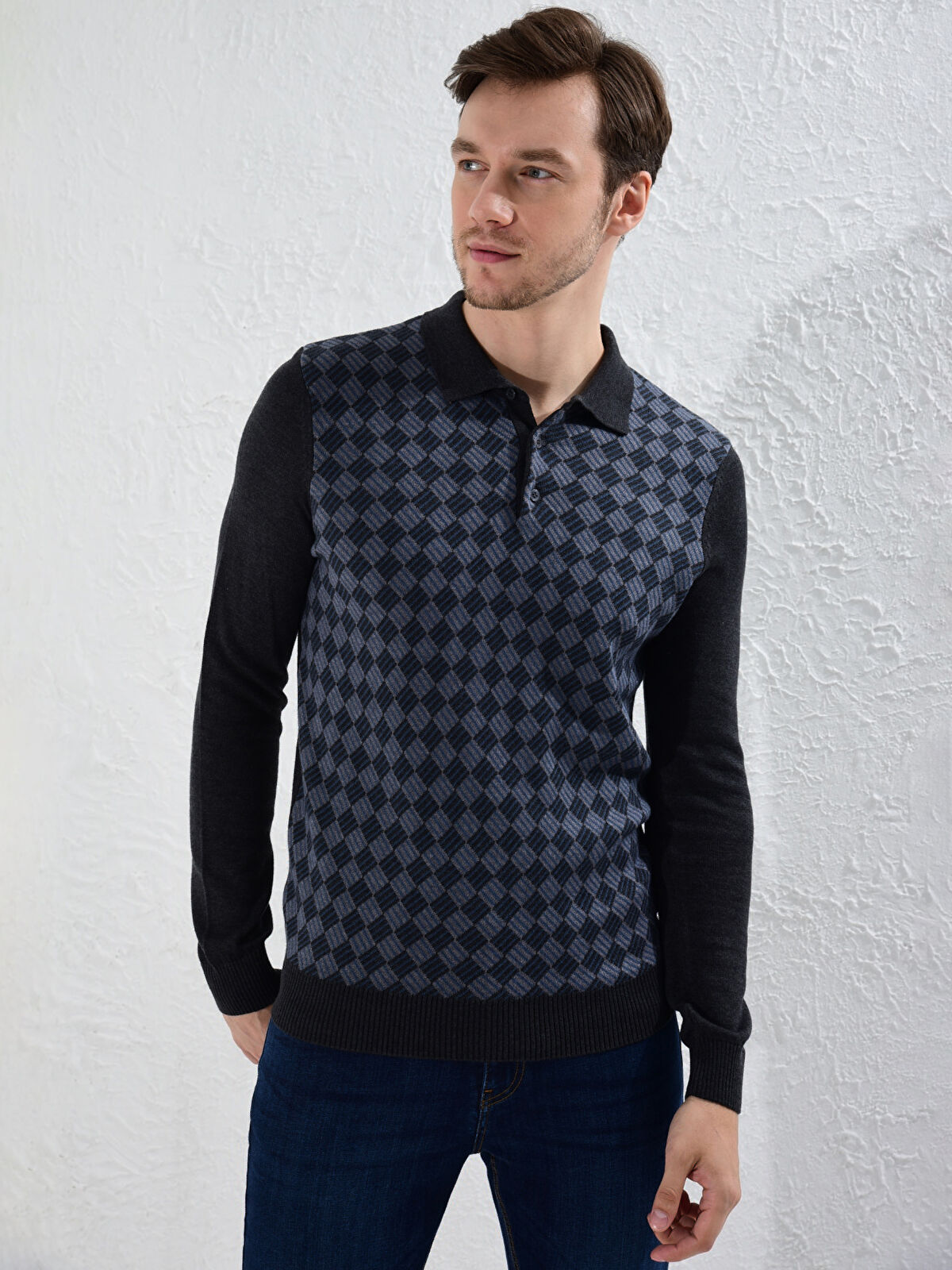 Polo Yaka Baklava Desen İnce Kazak Polo Yaka Baklava Desen İnce Kazak