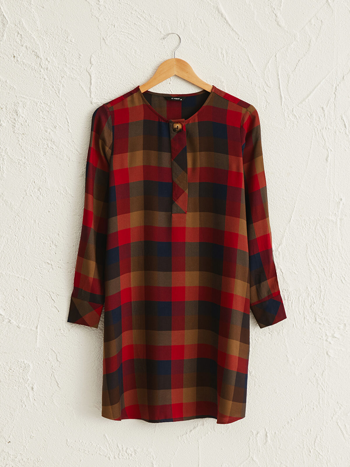 LCW CLASSIC Uzun Kollu Gabardin Kadın Ekose Salaş Tunik