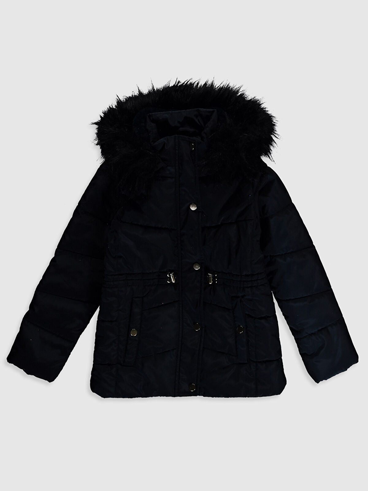 Tüylü Kapüşonlu Kız Çocuk Kaban