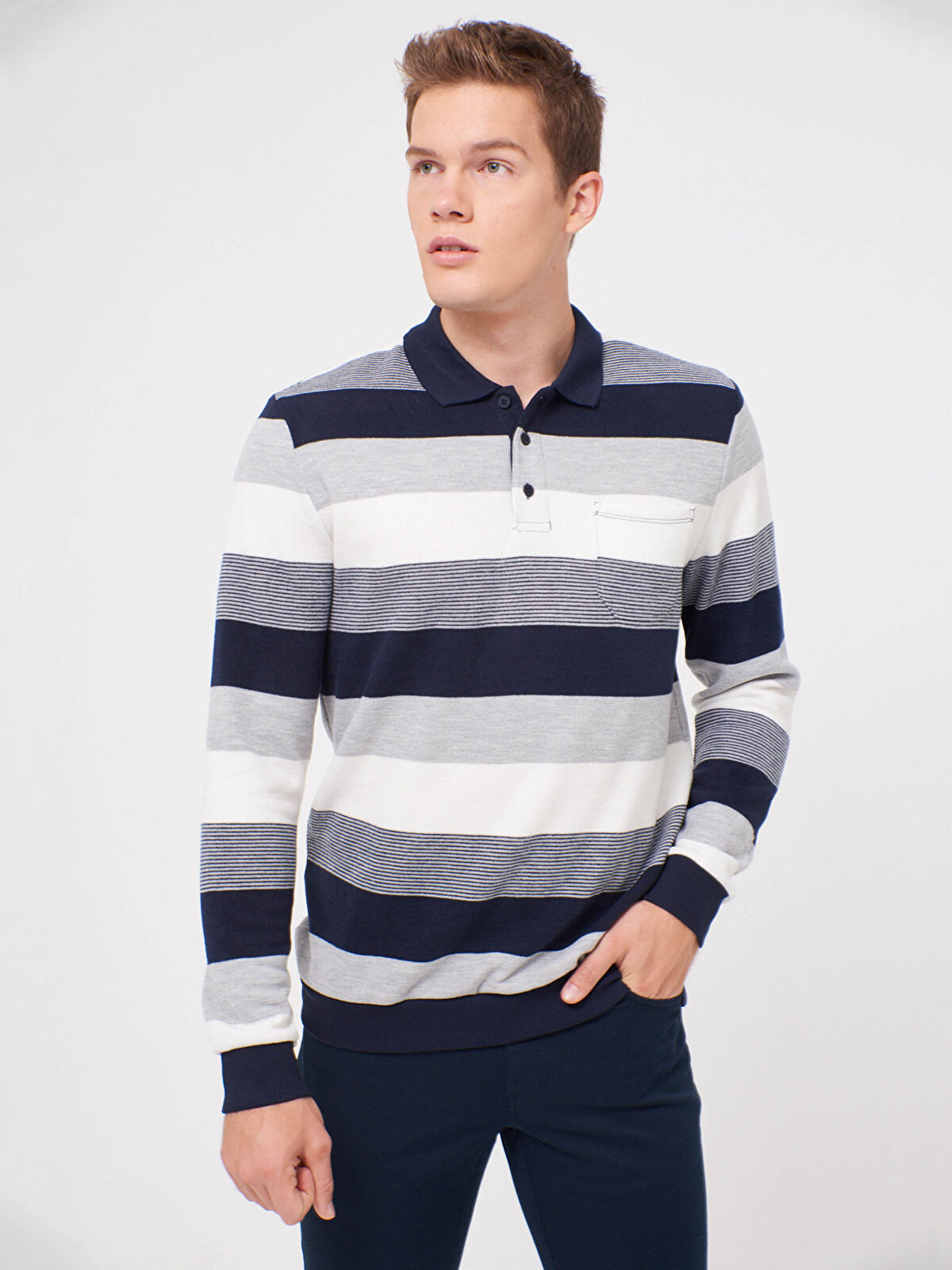 Polo Yaka Uzun Kollu Sweatshirt