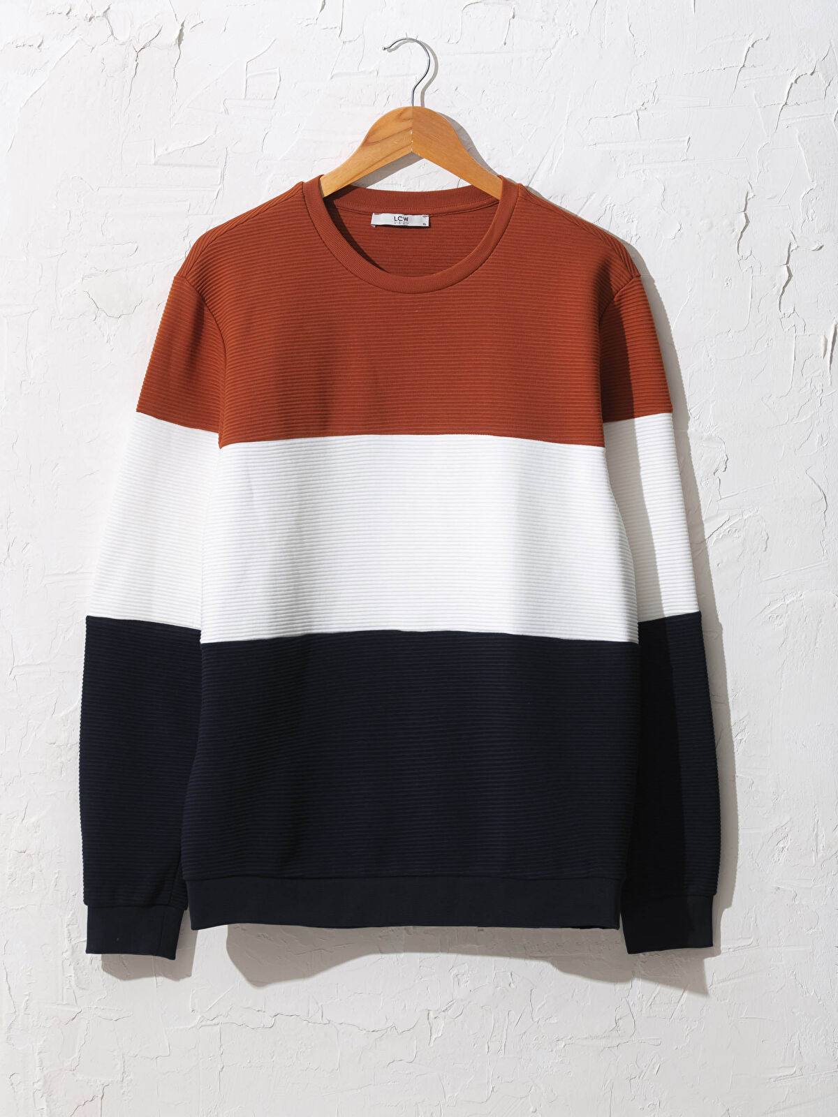 Bisiklet Yaka Renk Bloklu Kalın Sweatshirt