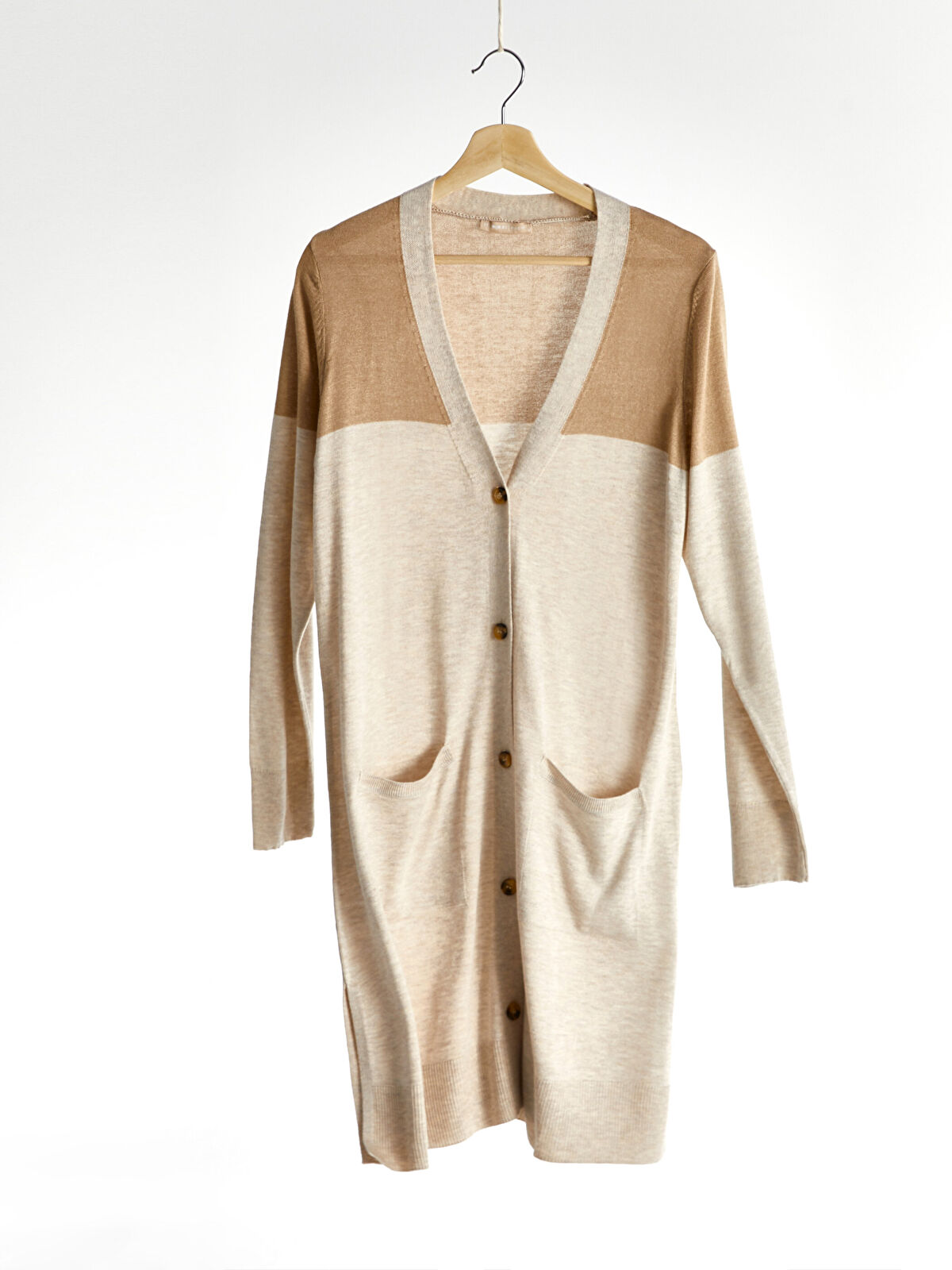 Renk Bloklu İnce Triko Hırka