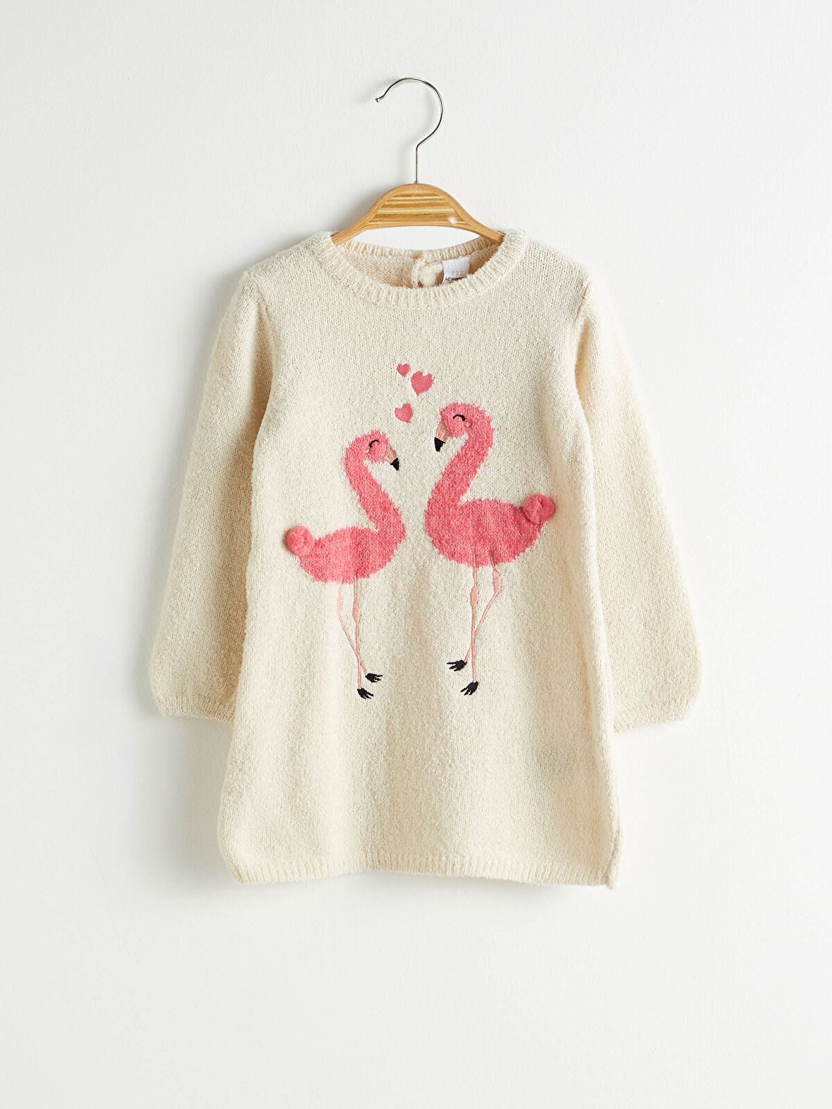 Bisiklet Yaka Uzun Kollu Baskılı Kız Bebek Triko Elbise