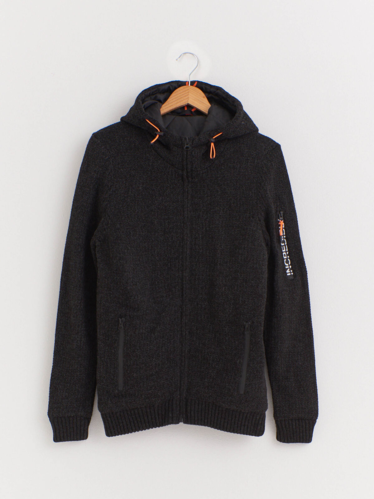 Kapüşonlu Fermuarlı Triko Hırka